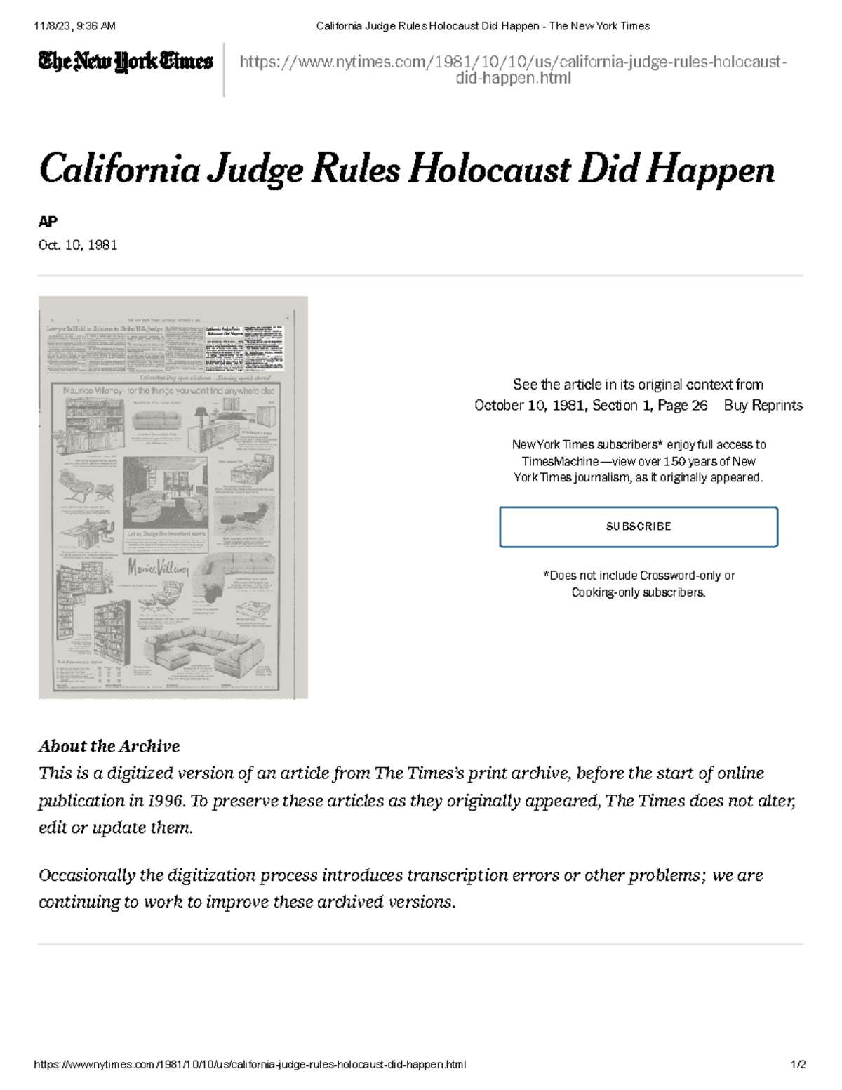 California Judge Rules Holocaust Did Happen - The New York Times - html ...
