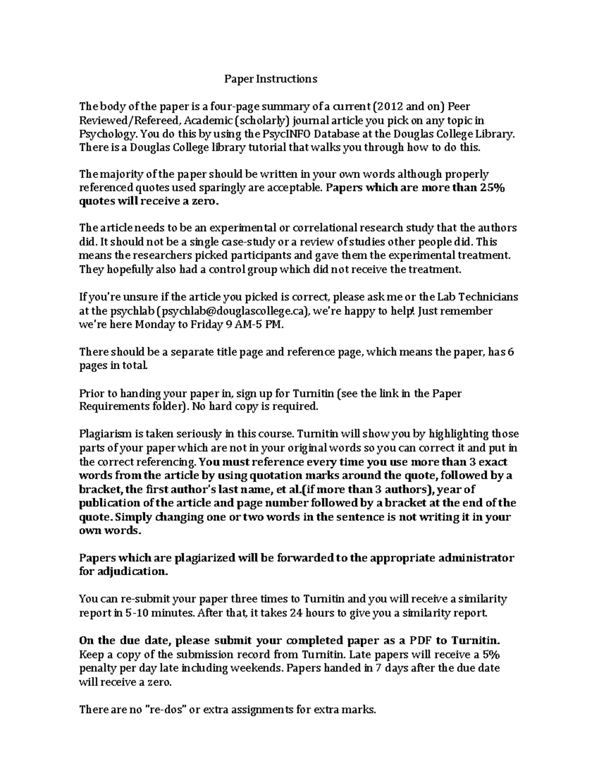 Paper Instructions For Psychology Paper Paper Instructions The Body