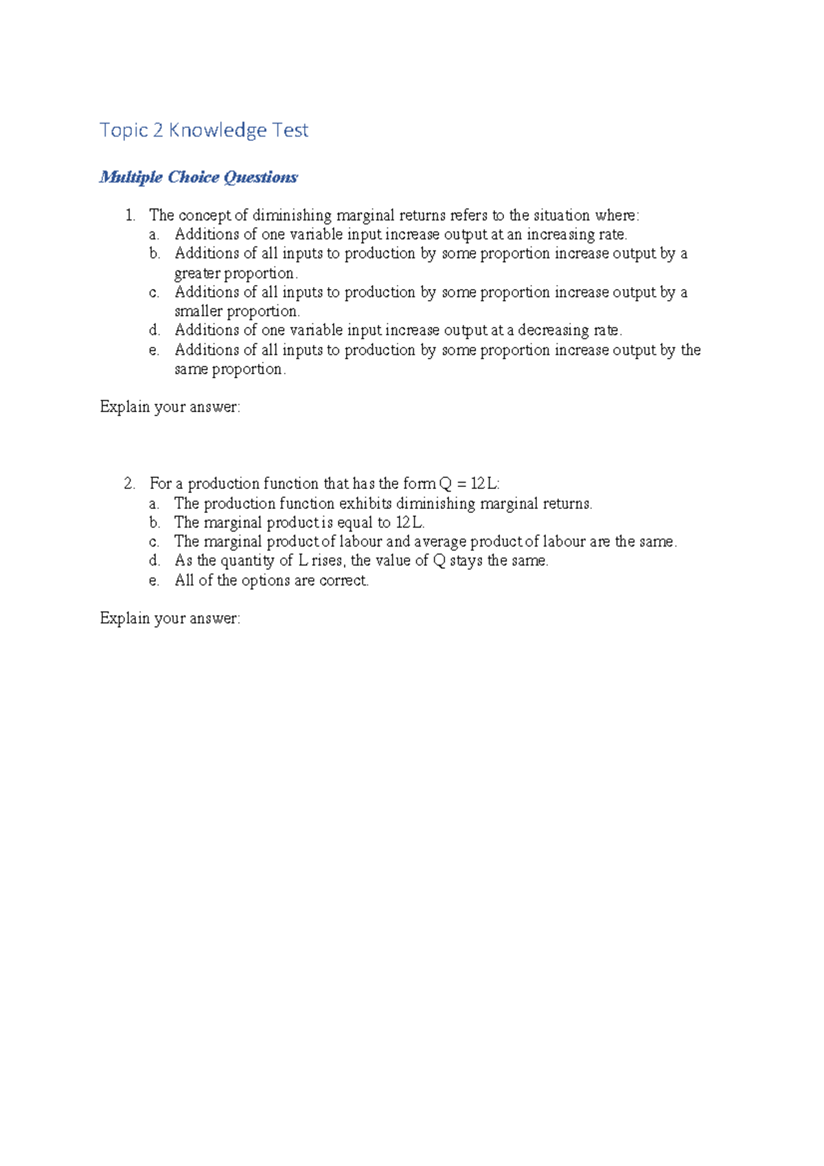 Topic 2 Knowledge Test Questions - Topic 2 Knowledge Test Multiple ...