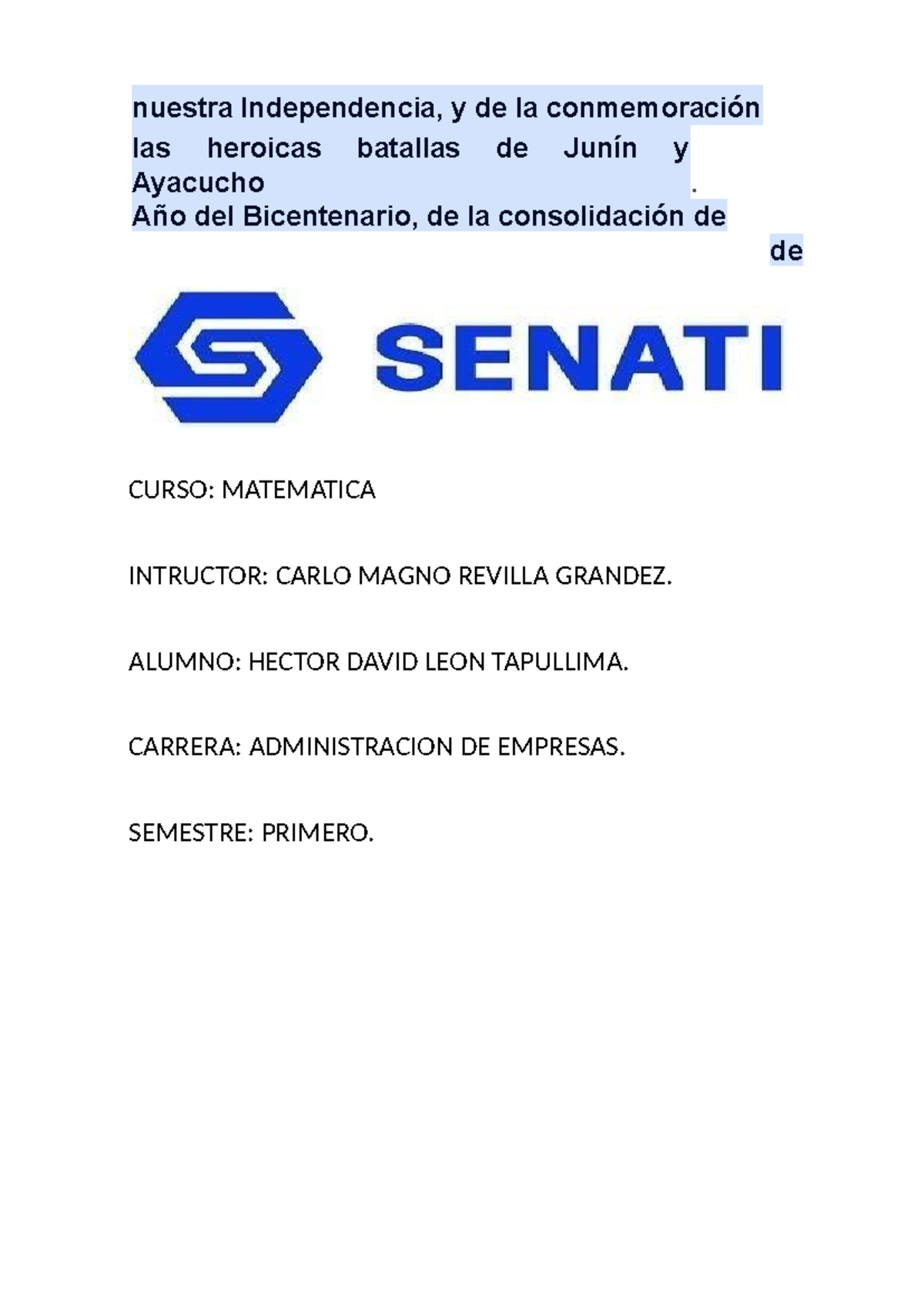 Entregable+1+DE+ Hector+ Matematica+VERD - Año del Bicentenario, de la ...
