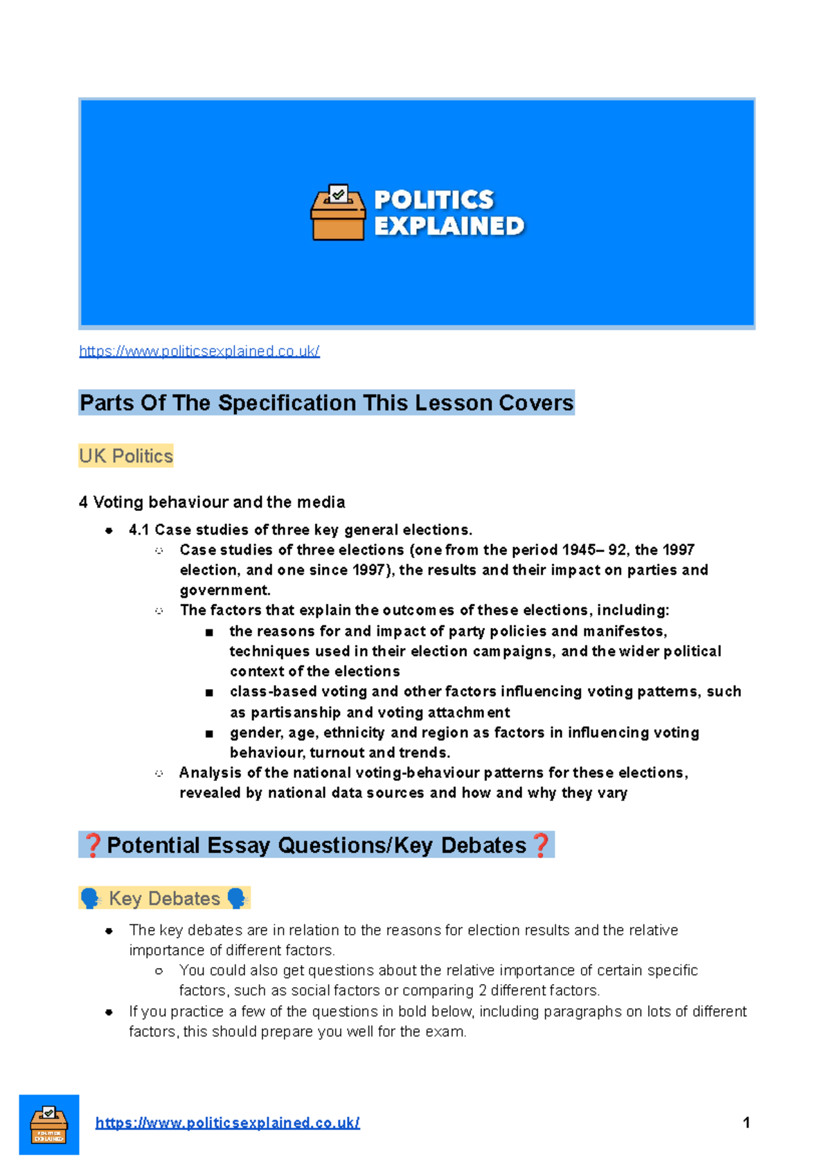 Voting Behaviour and Elections Everything You Need To Know For A Level ...