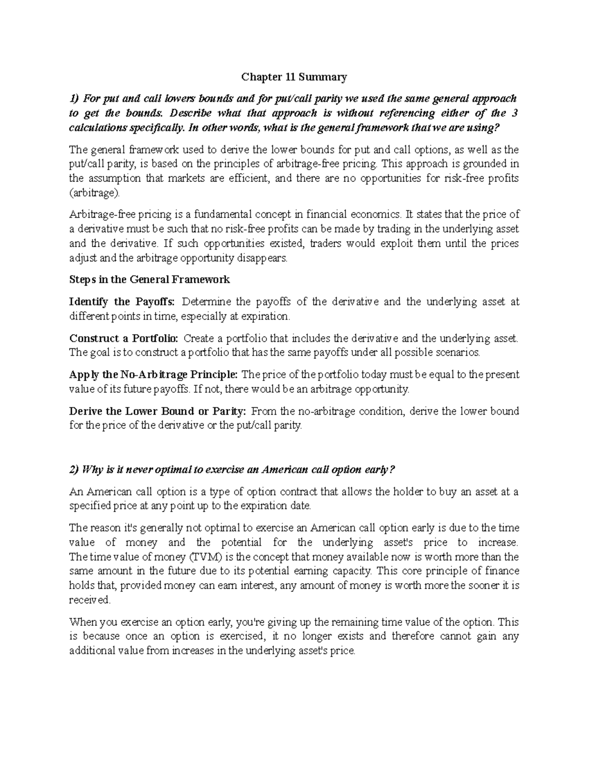 Chapter 11 Summary - Chapter 11 Summary For put and call lowers bounds ...