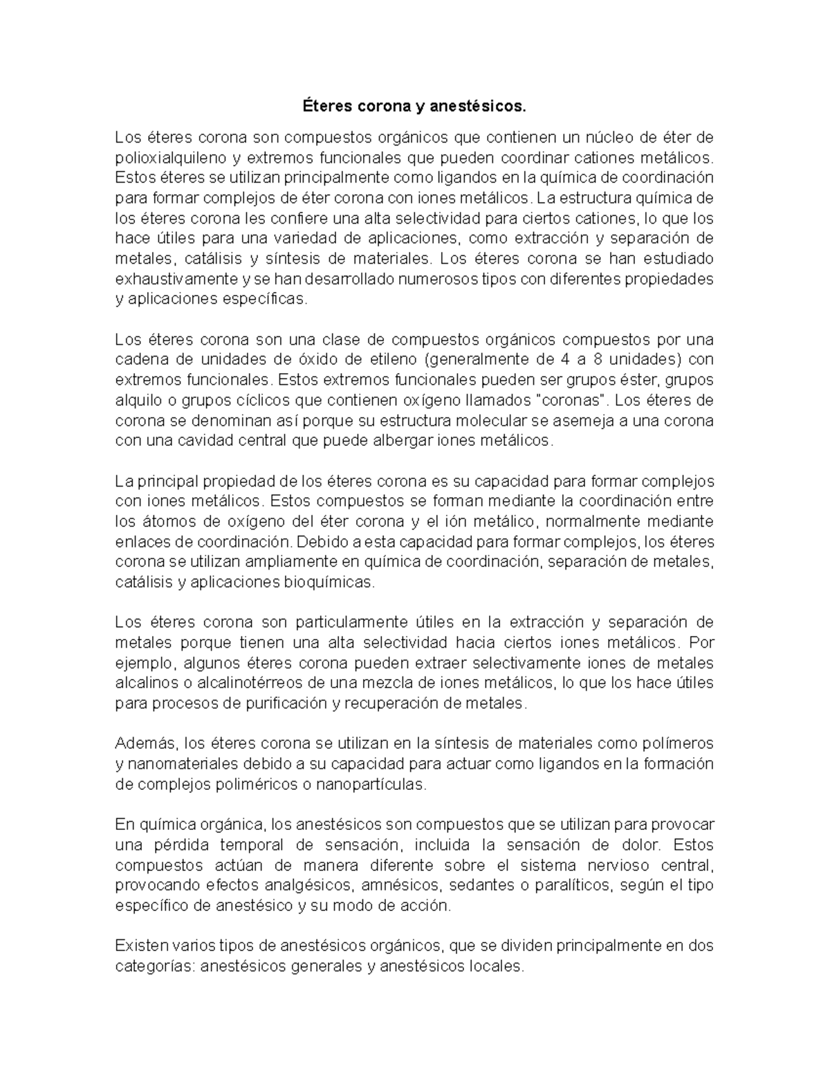 Éteres corona y anestésicos - Los éteres corona son compuestos ...