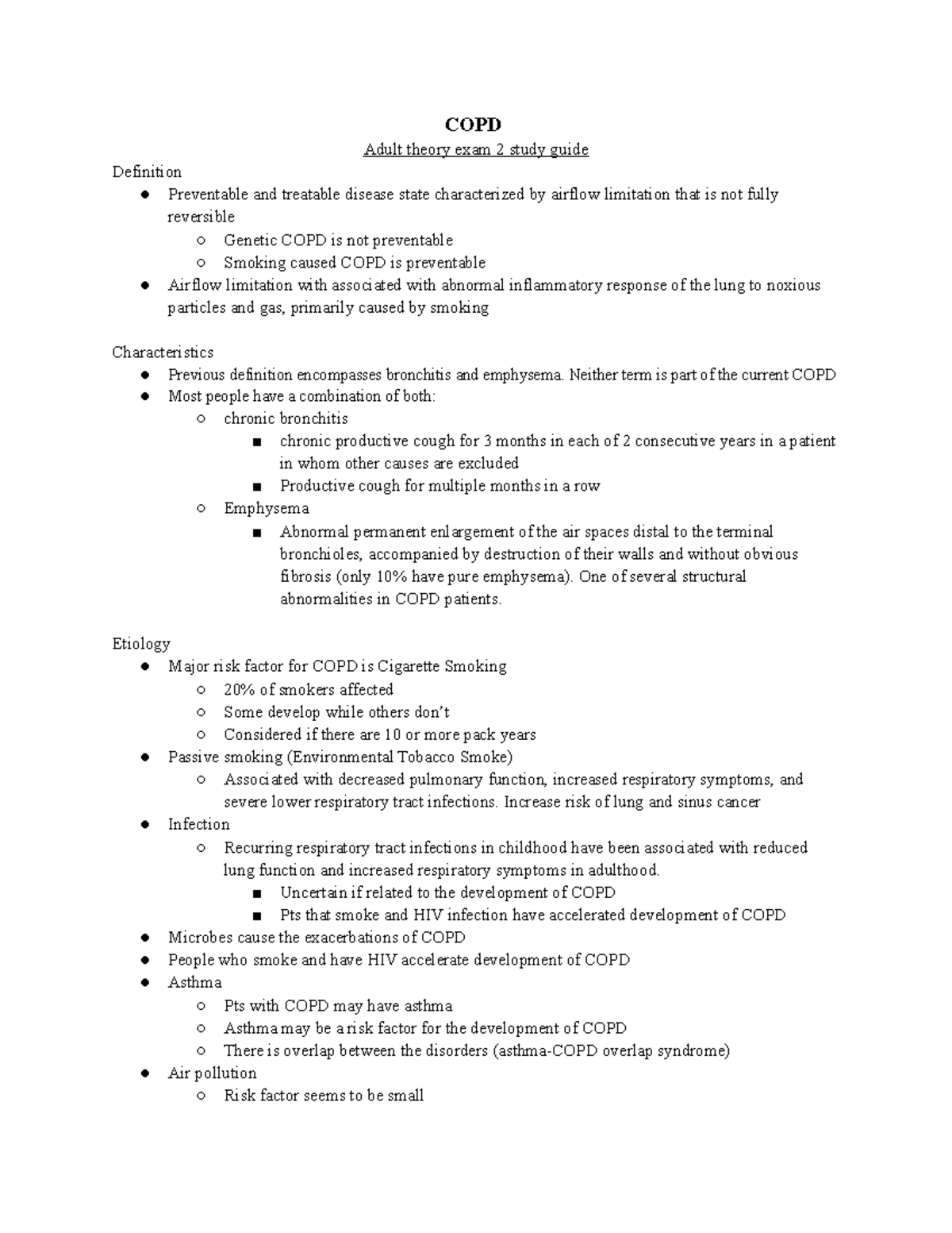COPD - Adult theory exam 2 study guide - COPD Adult theory exam 2 study ...