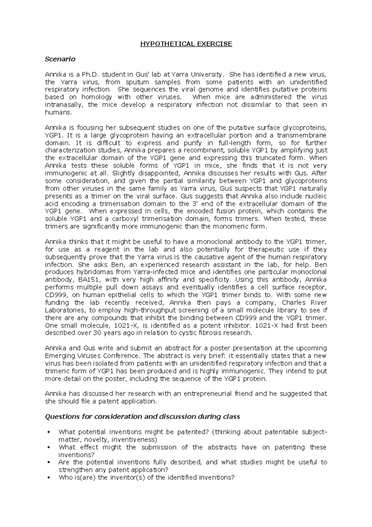 UQ Biotech - Hypothetical 2022 (+ answers) ( Personal) - HYPOTHETICAL ...