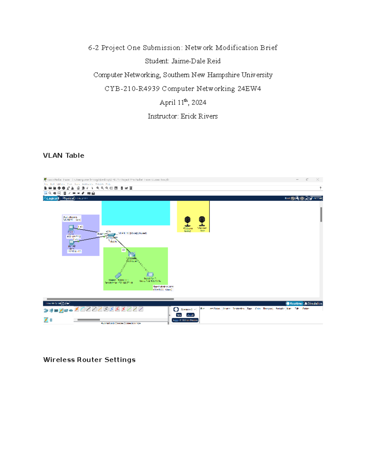 CYB 210 6-2 Jaimedale Reid - 6-2 Project One Submission: Network Modification Brief Student ...