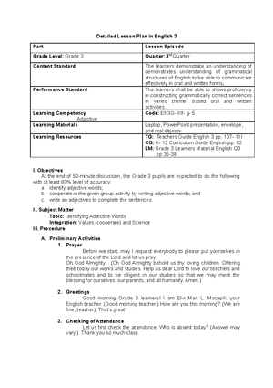 Context Clues Semi-detailed Lesson Plan - Semi-Detailed Lesson Plan ...