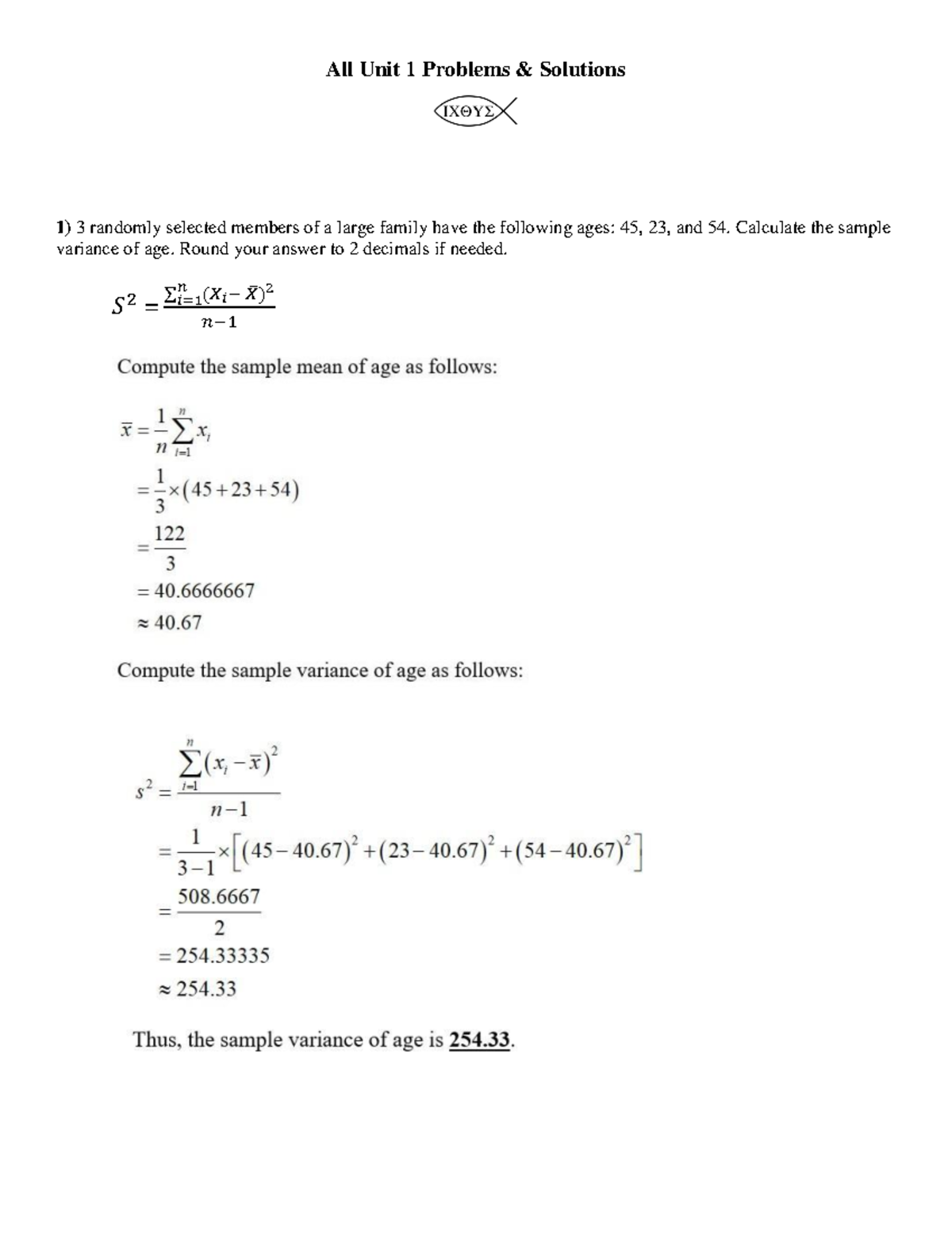 All Unit 1 Problems & Solutions - All Unit 1 Problems & Solutions 1) 3 ...