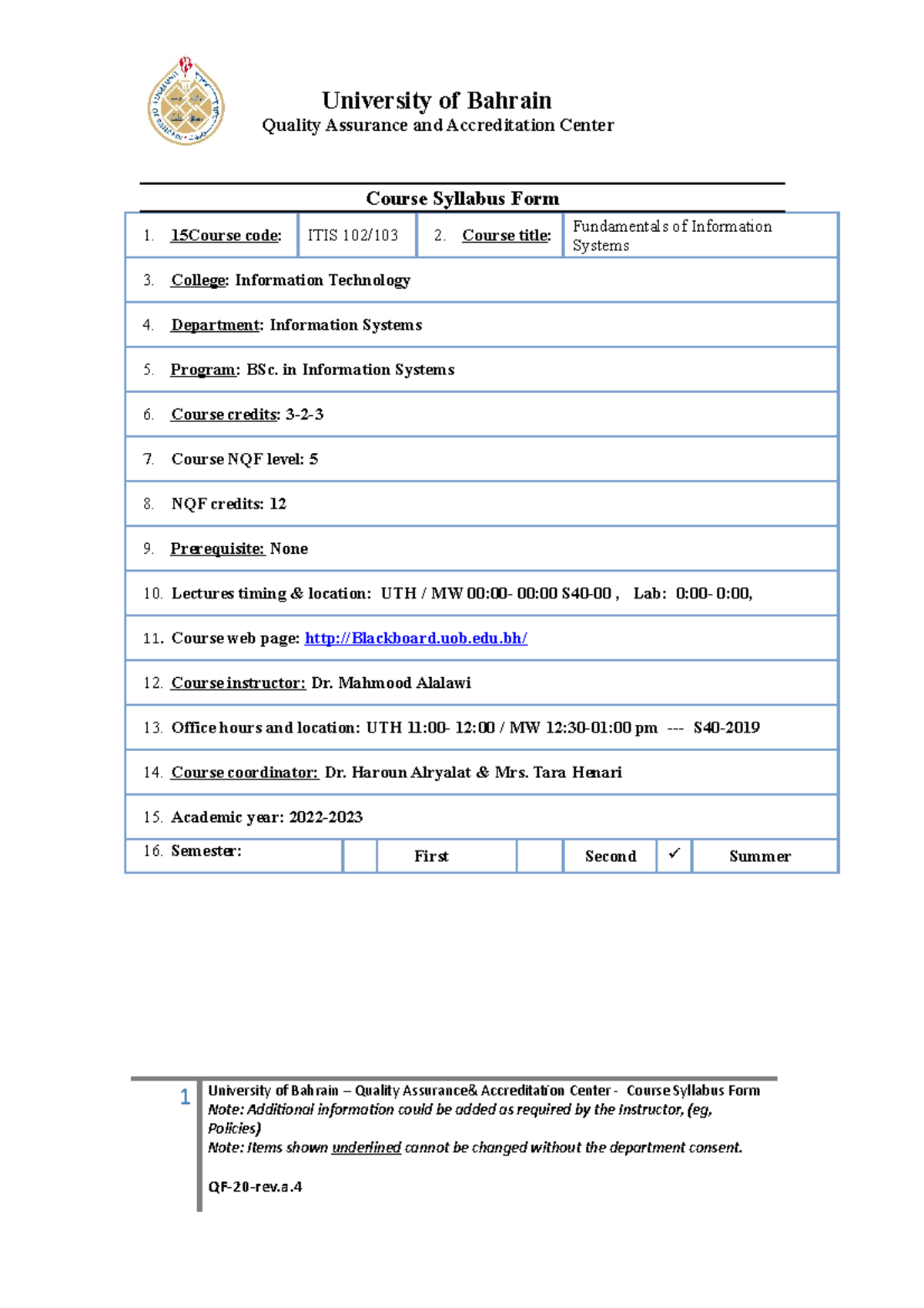 ITIS102-103 Course Syllabus 2 semaster- 2022-2023 - Introduction to Information Systems - Studocu