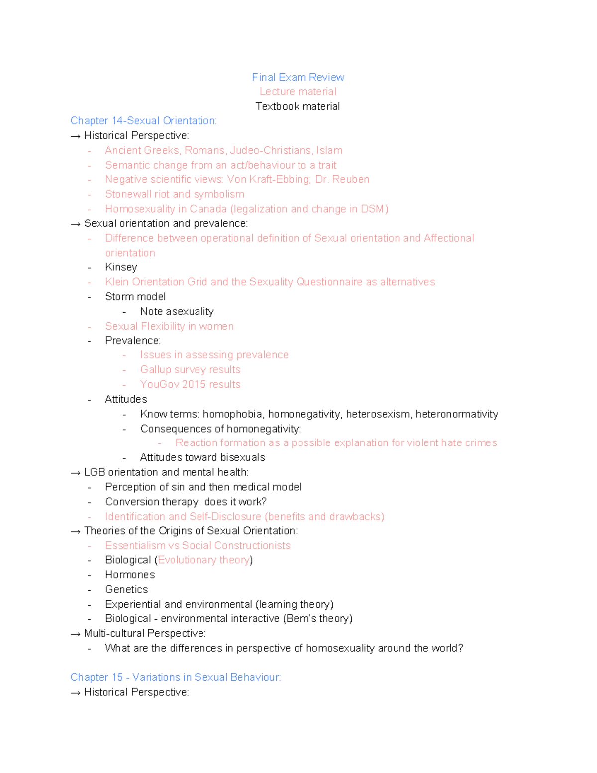 Human Sexuality Final Exam Review - Final Exam Review Lecture material ...