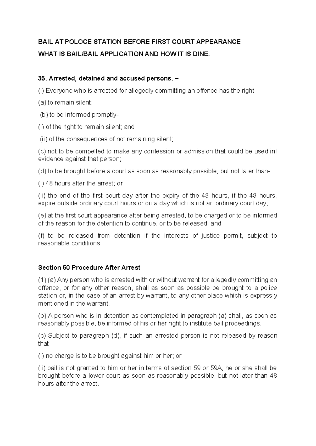 Bail at Police Station - BAIL AT POLOCE STATION BEFORE FIRST COURT ...