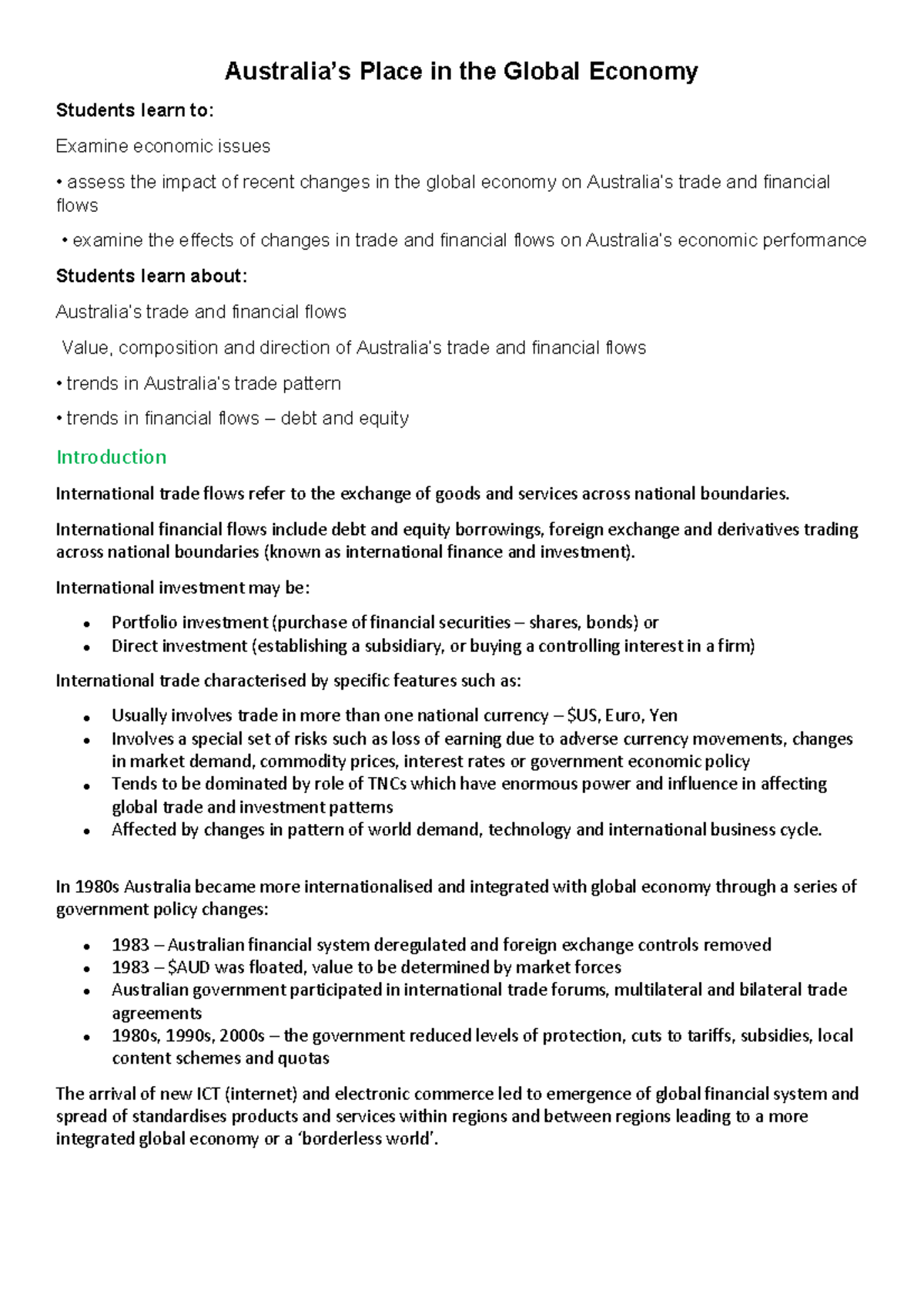 Australia’s Place in the Global economy - Australia’s Place in the ...