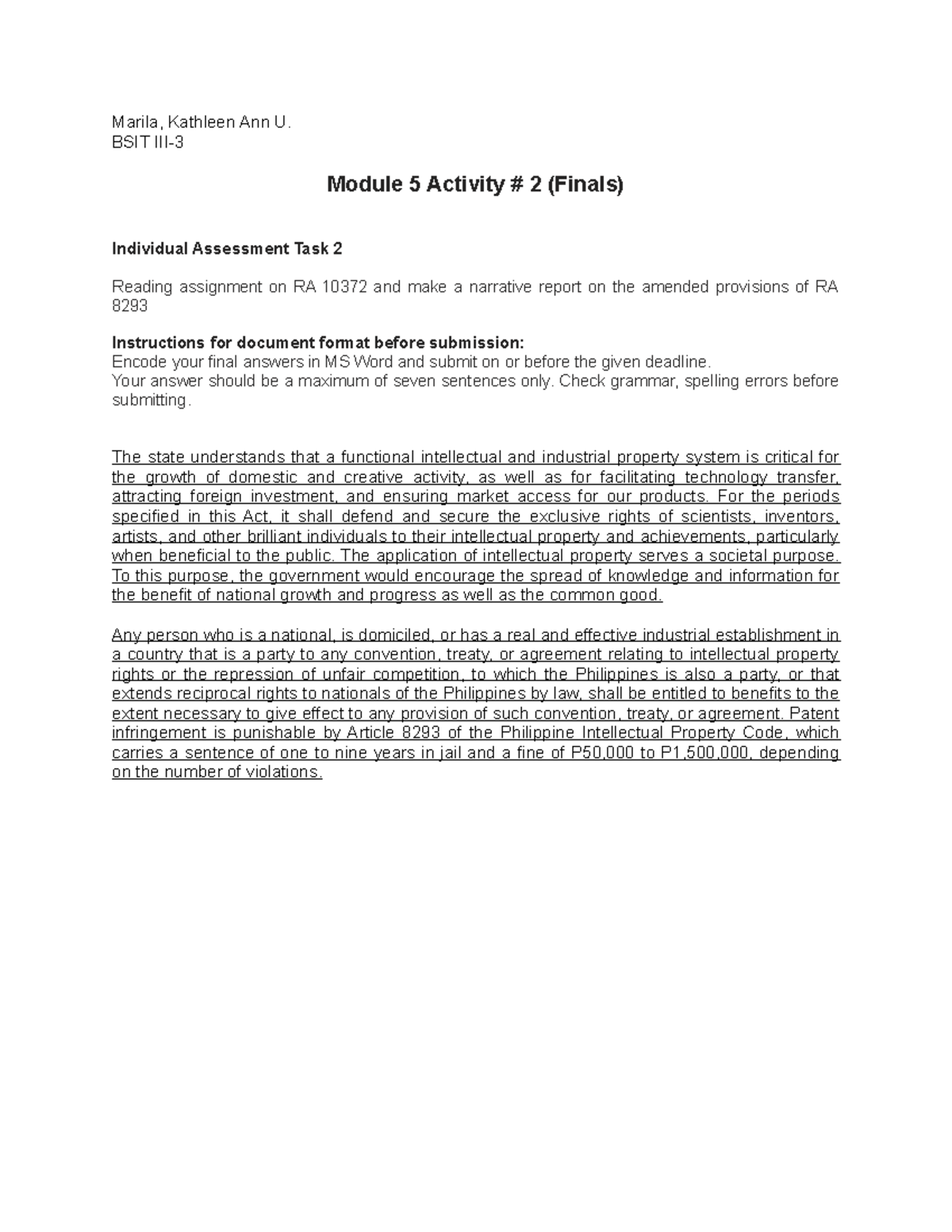 Module 5 Activity 2Marila Kathleen Ann - Marila, Kathleen Ann U. BSIT ...