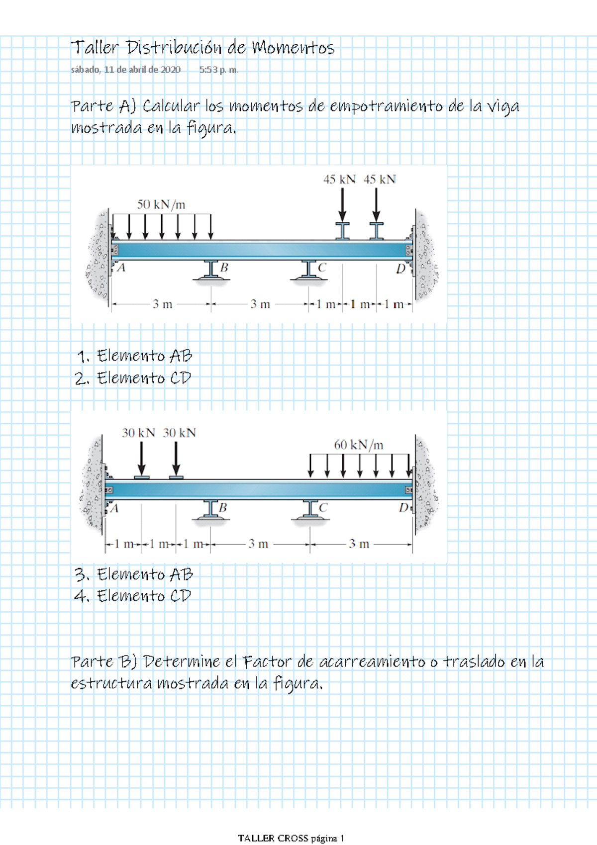 Taller Distribución de Momentos 202004 19 - Elemento AB Elemento CD ...