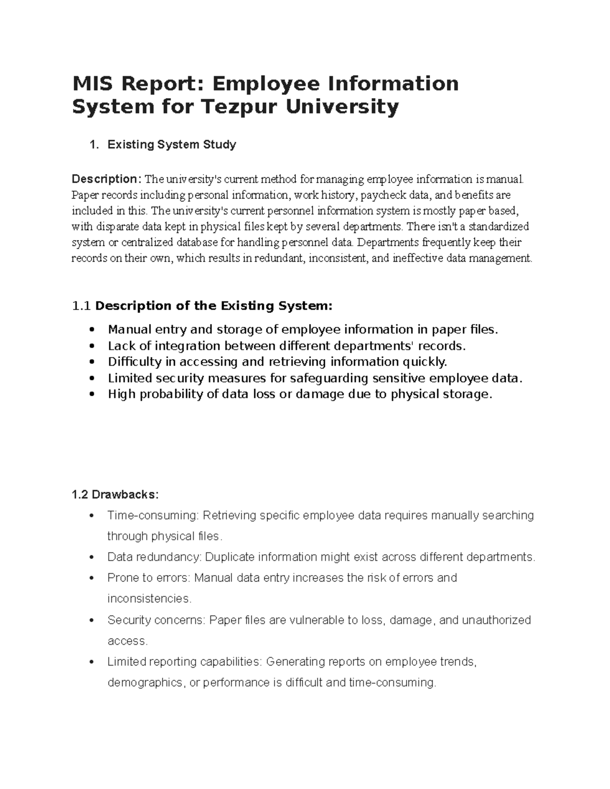 MIS Report 3 - MIS Report: Employee Information System for Tezpur ...
