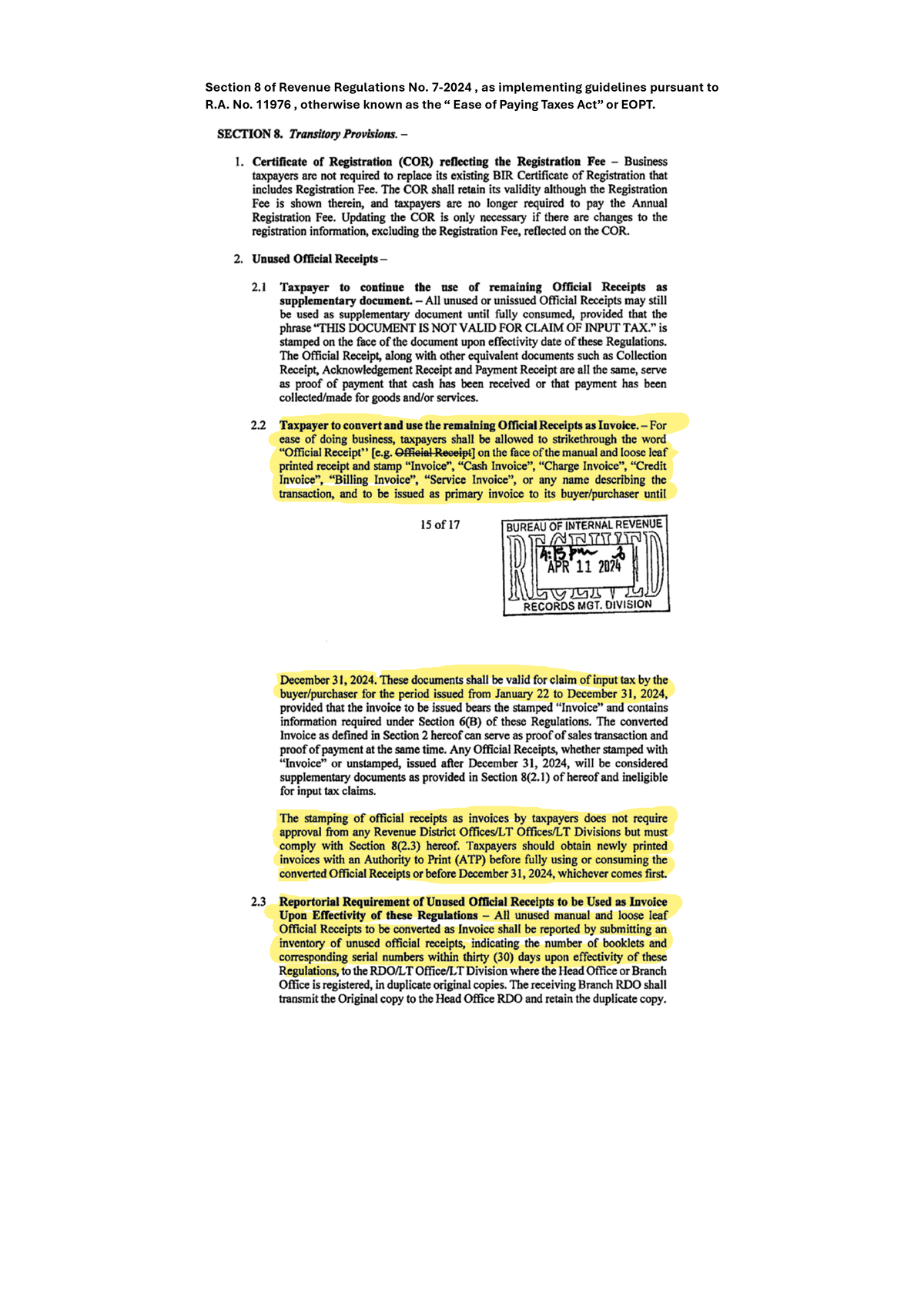 PDF FILE SEC 8 OF RR-7-2024 - Bachelor of Science in Business ...