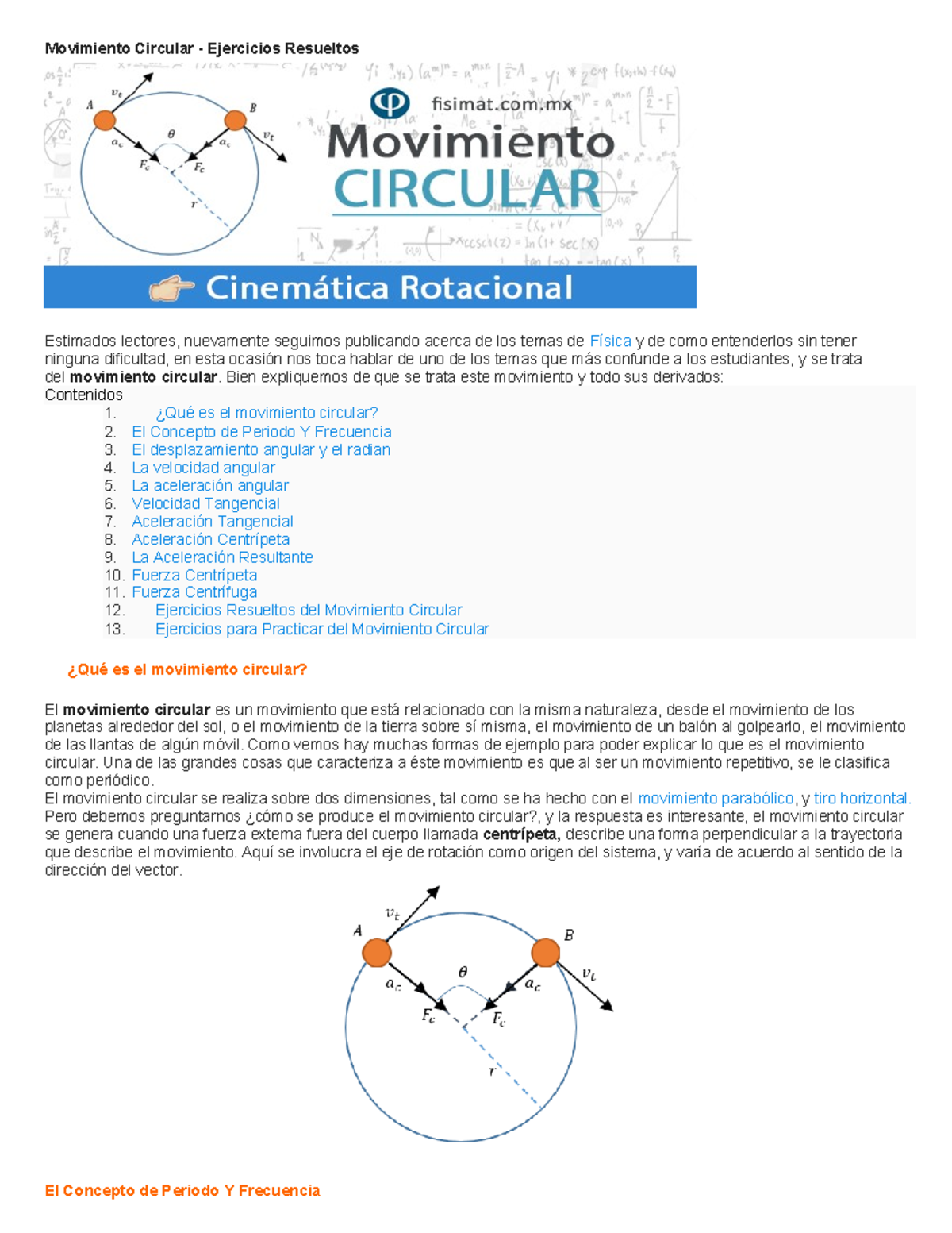 TEORIA Y EJERCICIOS DE MOVIMIENTO CIRCULAR TEST - Movimiento Circular ...