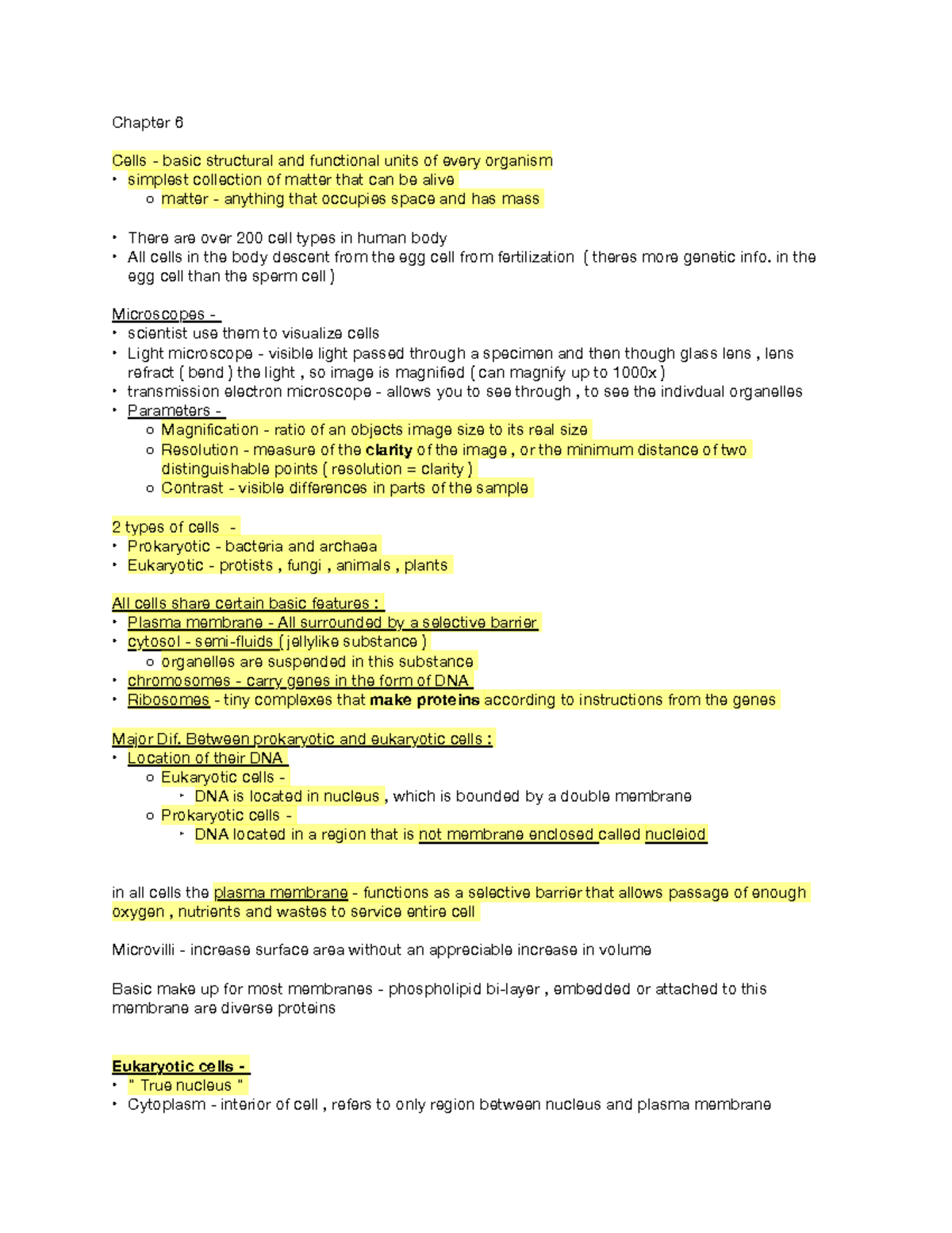 Gen bio ch. 6 notes - Chapter 6 Cells - basic structural and functional ...
