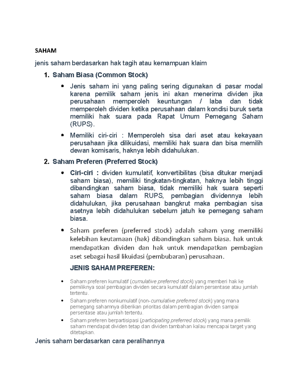 Ppt 9 bismillah - ppt - SAHAM jenis saham berdasarkan hak tagih atau ...