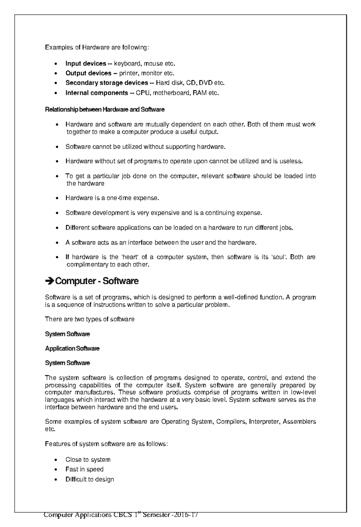 Computer Applications 2 BG 5th sem - Examples of Hardware are following ...