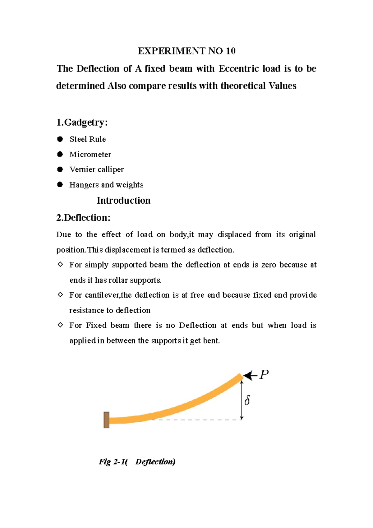 Experiment NO 10 - Mechanics of Materials - EXPERIMENT NO 10 The ...