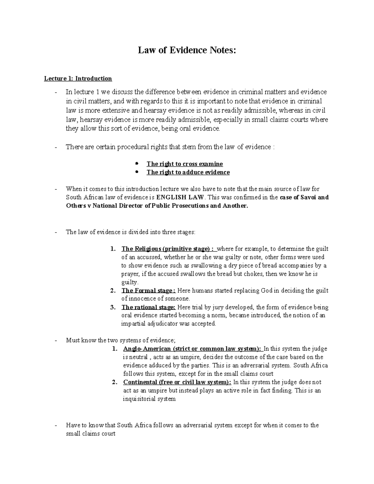 Law of Evidence Notes - Law of Evidence Notes: Lecture 1: Introduction ...