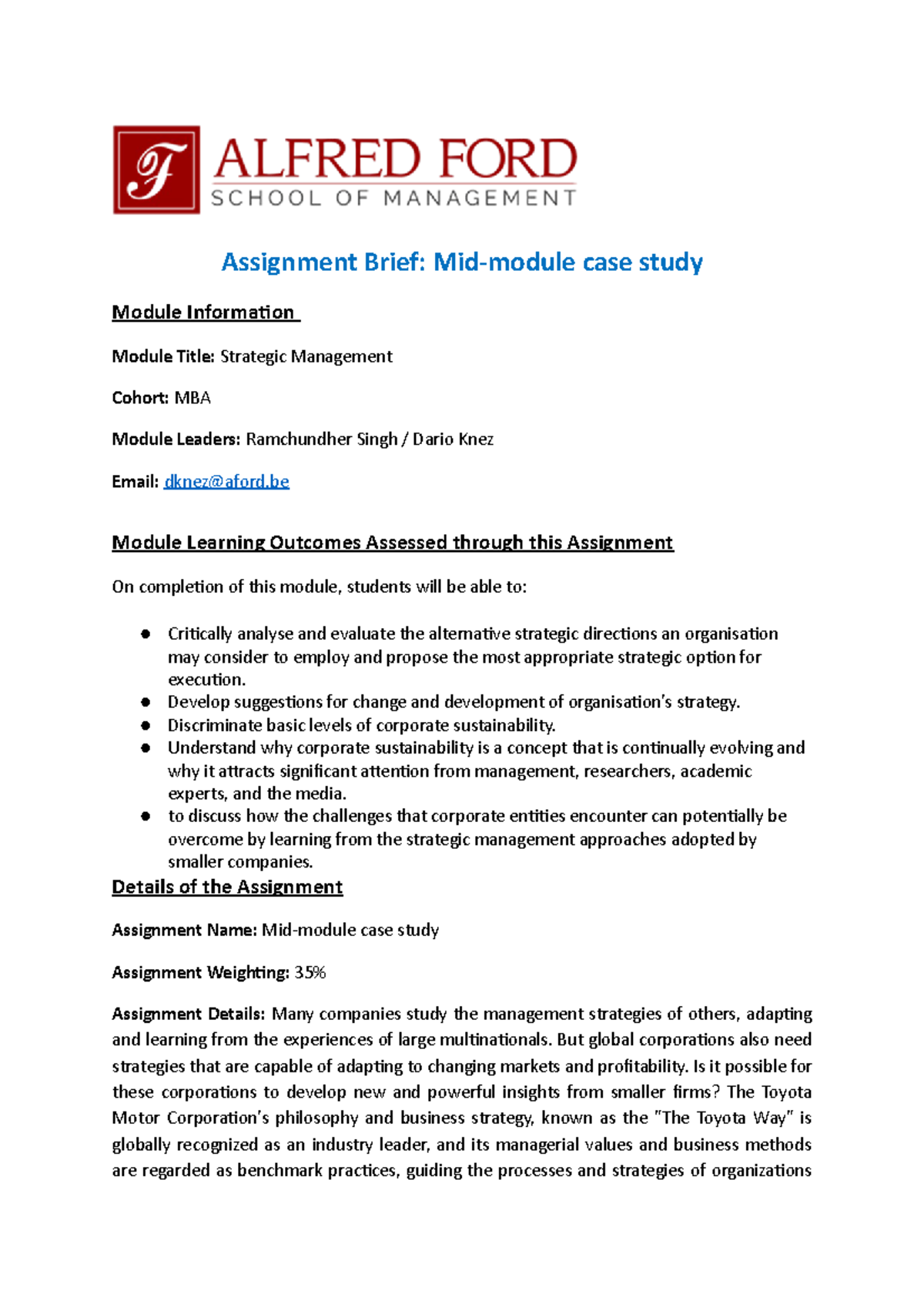 Strategic Management - MMCS2 - Assignment Brief - Assignment Brief: Mid ...
