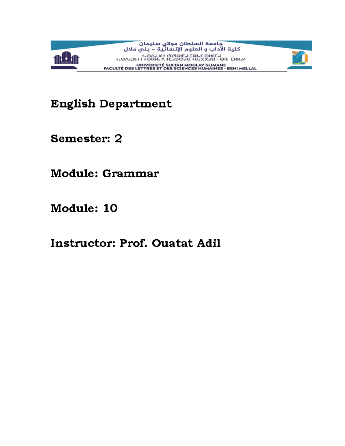 1 M10 S2, Grammar 2, Gr - English Department Semester: 2 Module ...