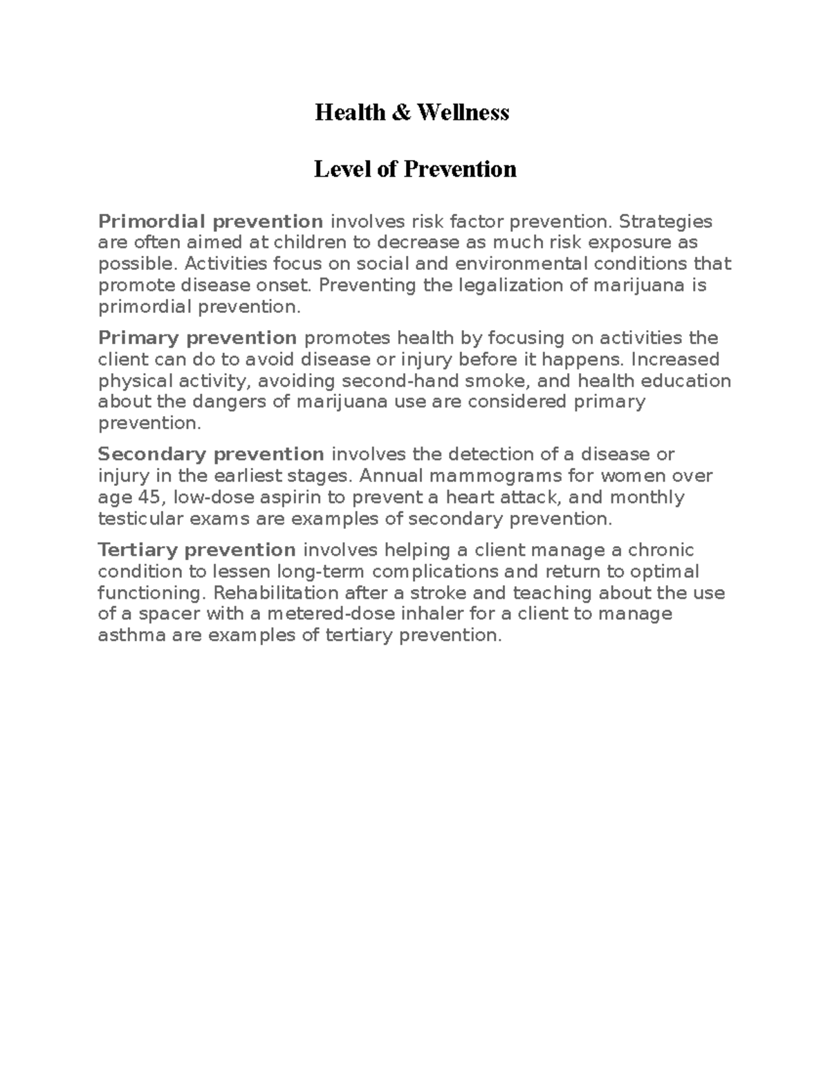 Level of prevention - Information - Health & Wellness Level of ...