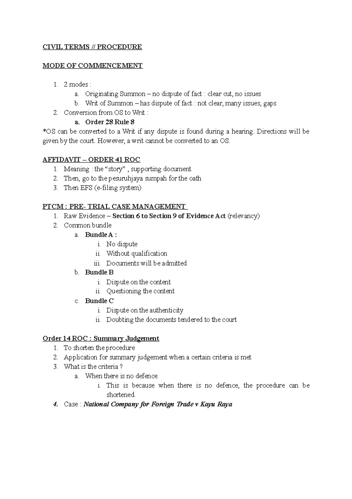 Civil Terms - very good excellent - CIVIL TERMS // PROCEDURE MODE OF ...