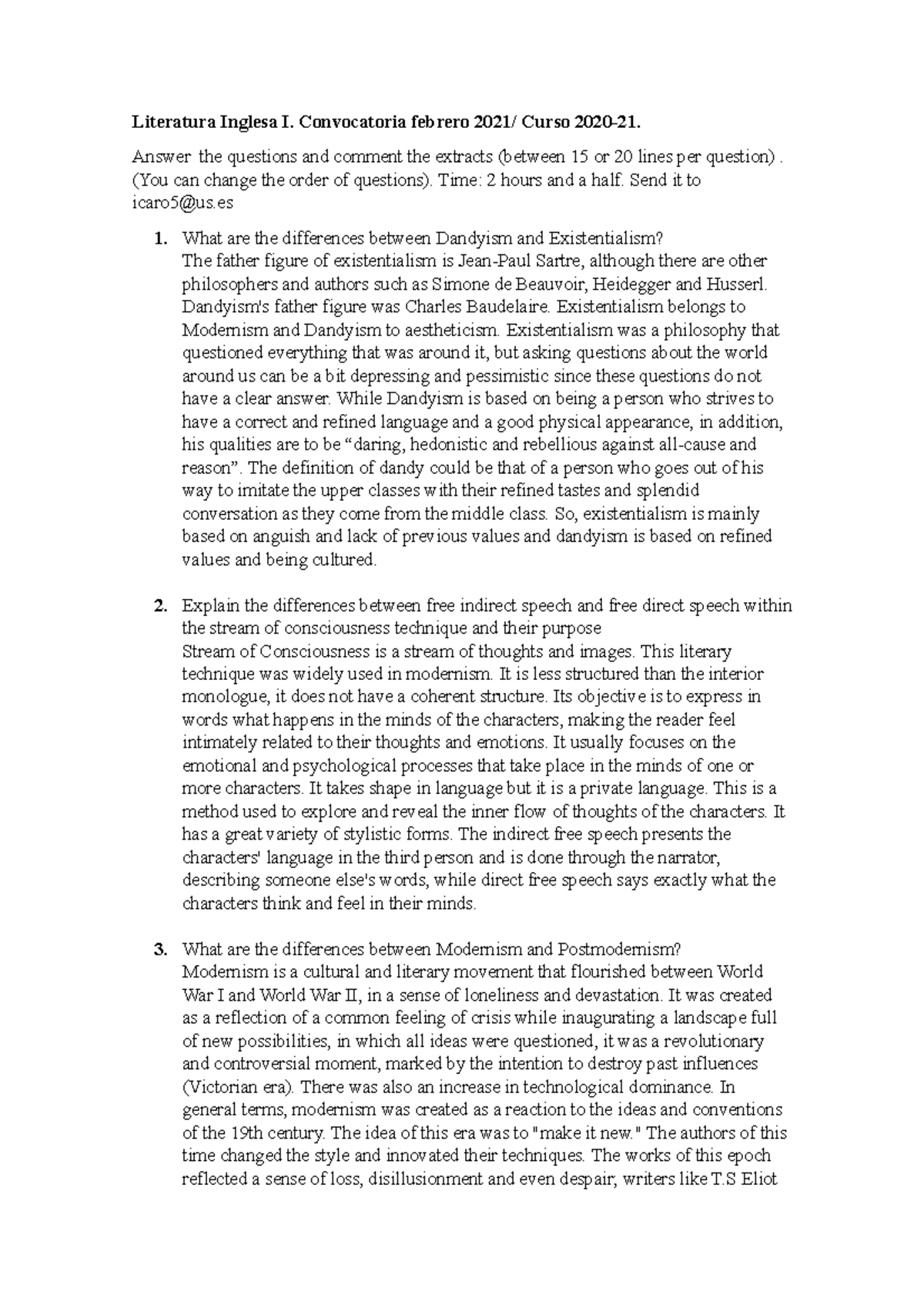 Exam 1 - Exam 1 lesson Introduction to Literature - Literatura Inglesa ...