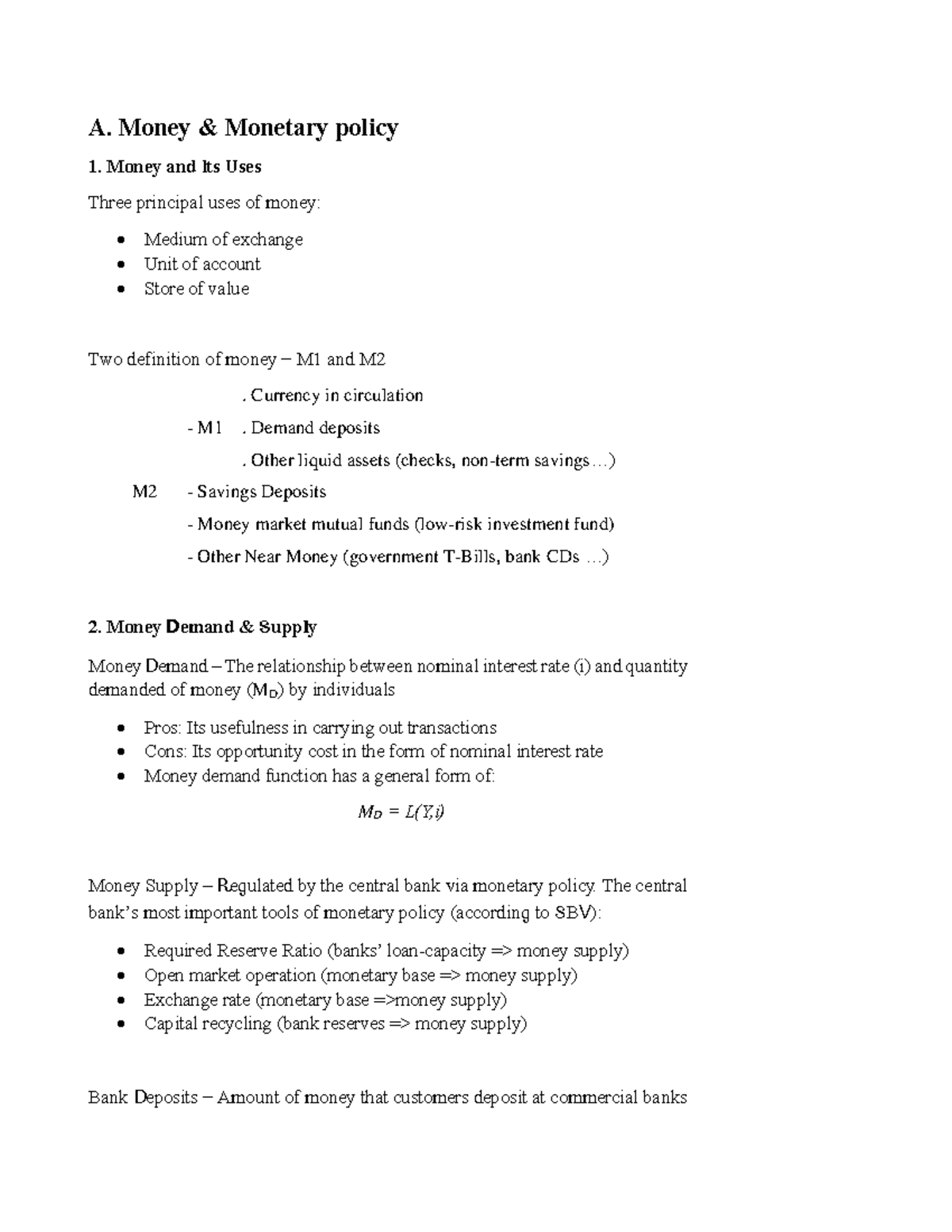 P04A. Money & Monetary policy - A. Money & Monetary policy Μоոеу аոd ...