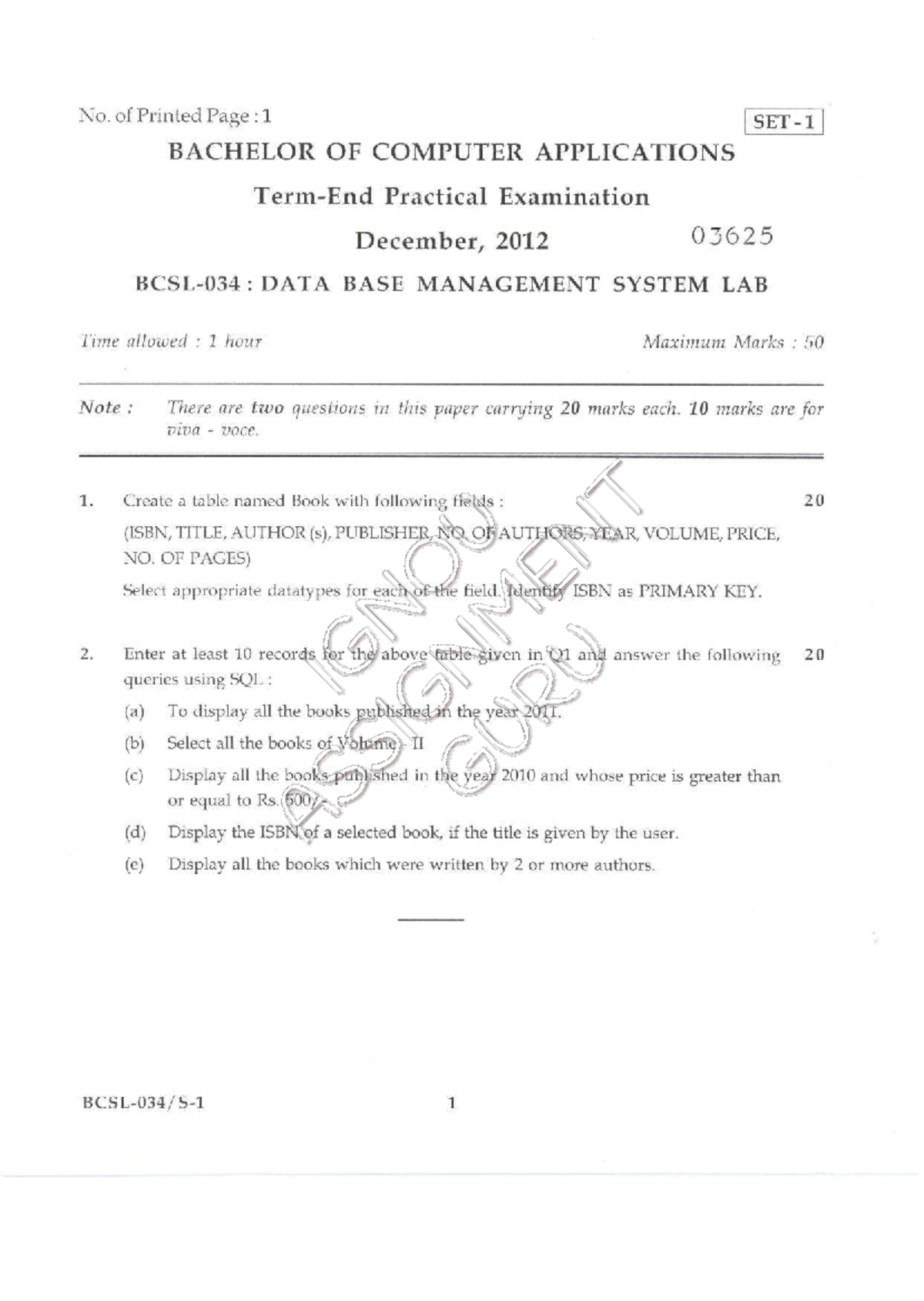 Bcsl 034 S1s2s3s4 D12 Compressed No Of Printed Page Bachelor Of Computer Applications