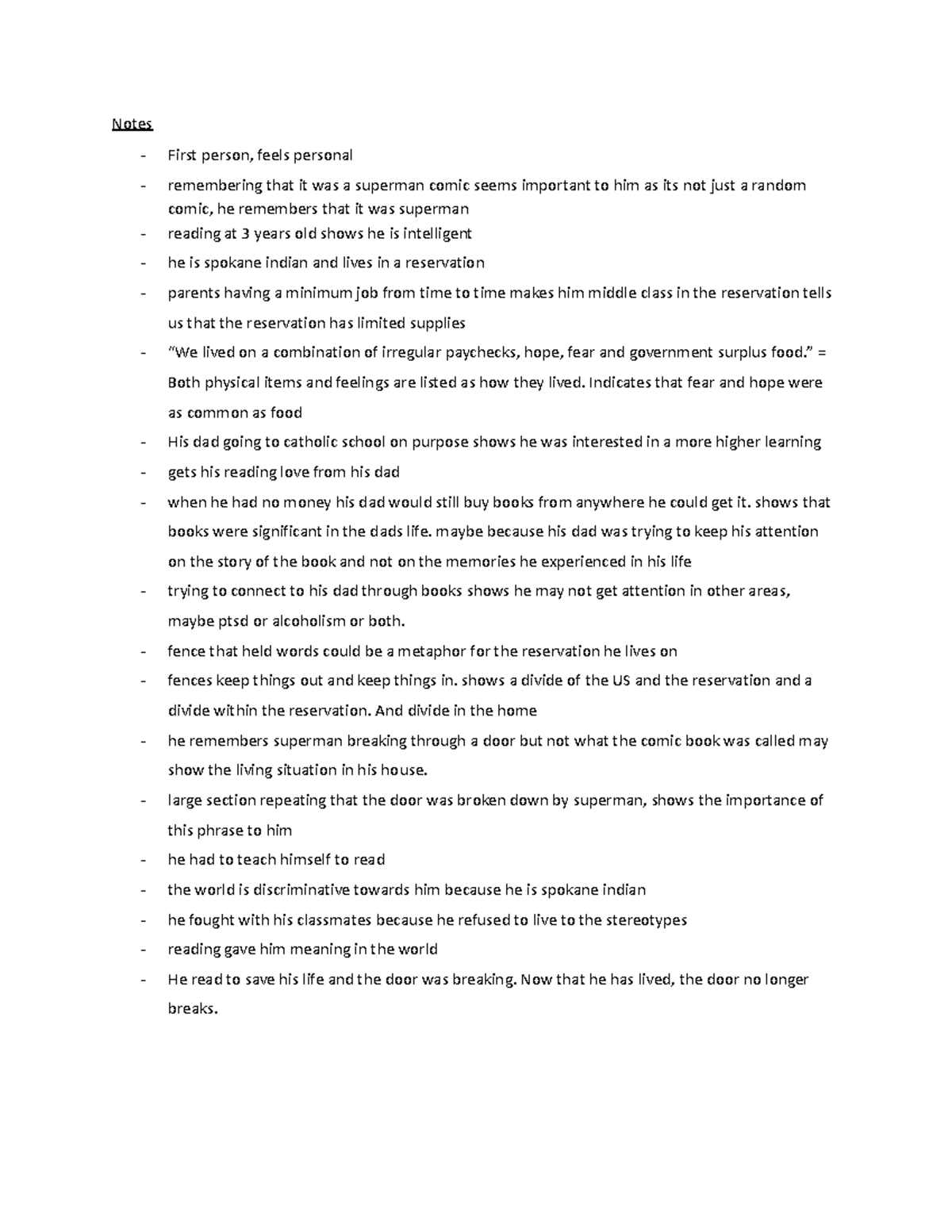 Exercise 1 Note-taking and Response - Notes - First person, feels ...
