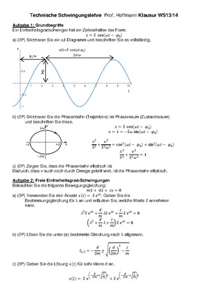 Altklausur Technische Schwingungslehre - Prüfung in ‘Technische Schwingungslehre ...
