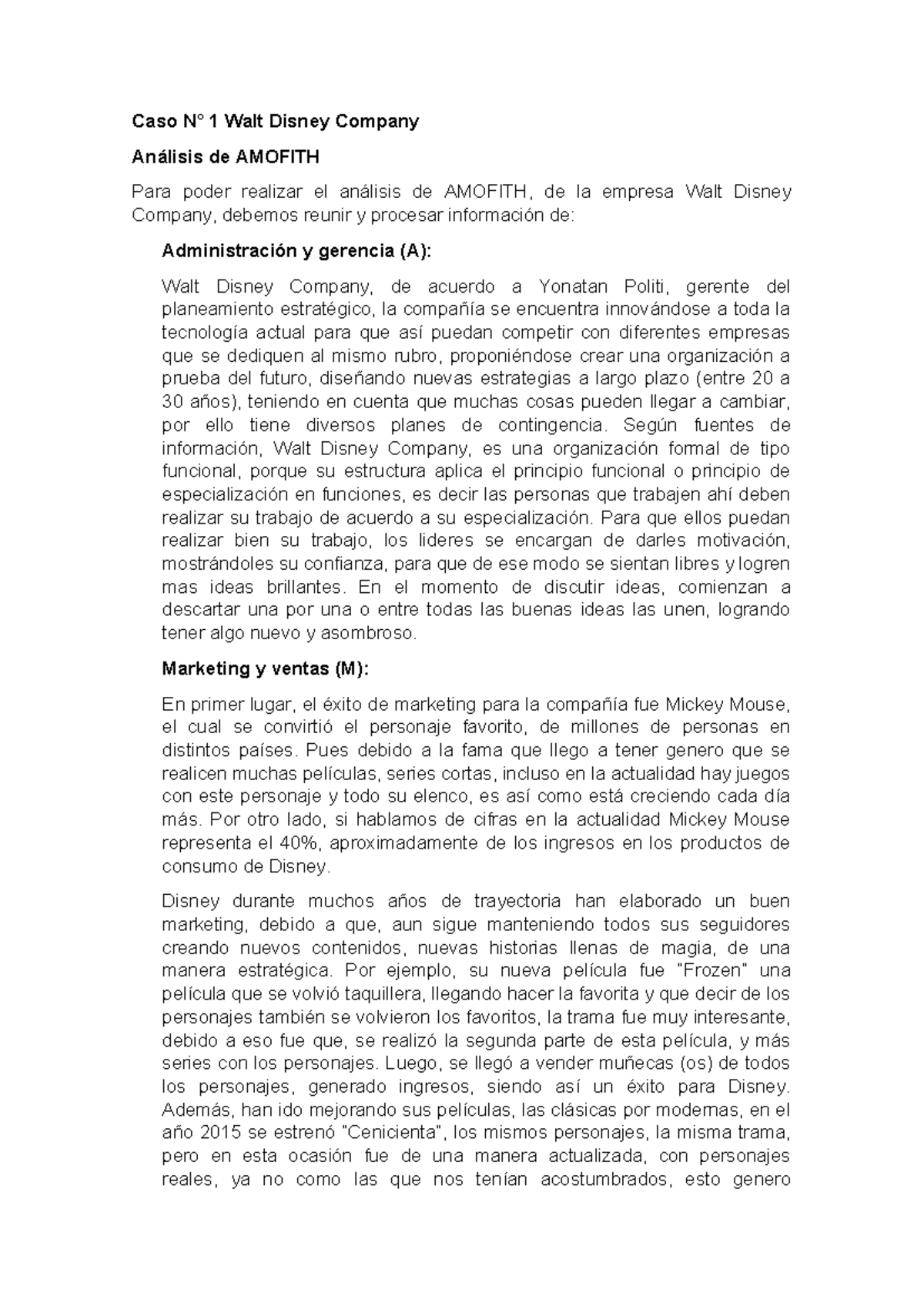 Amorfith DE WALT Disney Company - Caso N° 1 Walt Disney Company ...