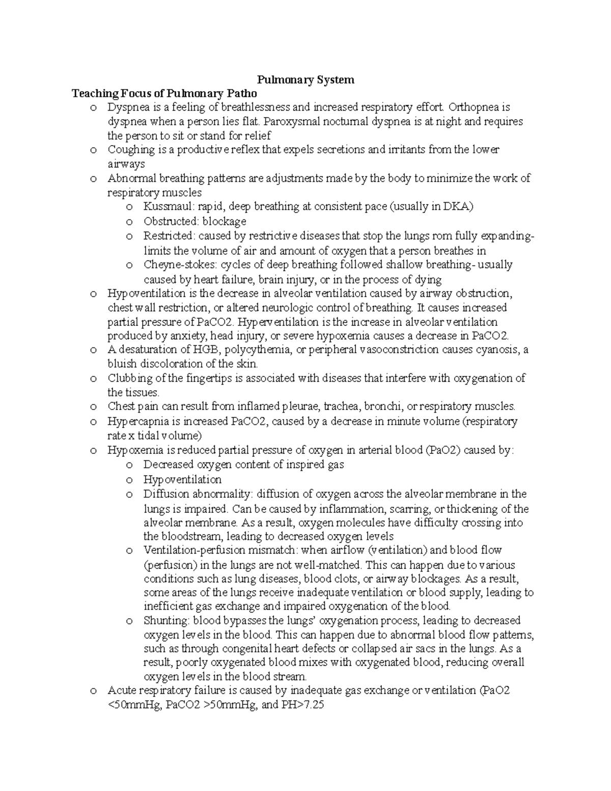 Unit 2. Pulmonary Function. Notes - Pulmonary System Teaching Focus of ...