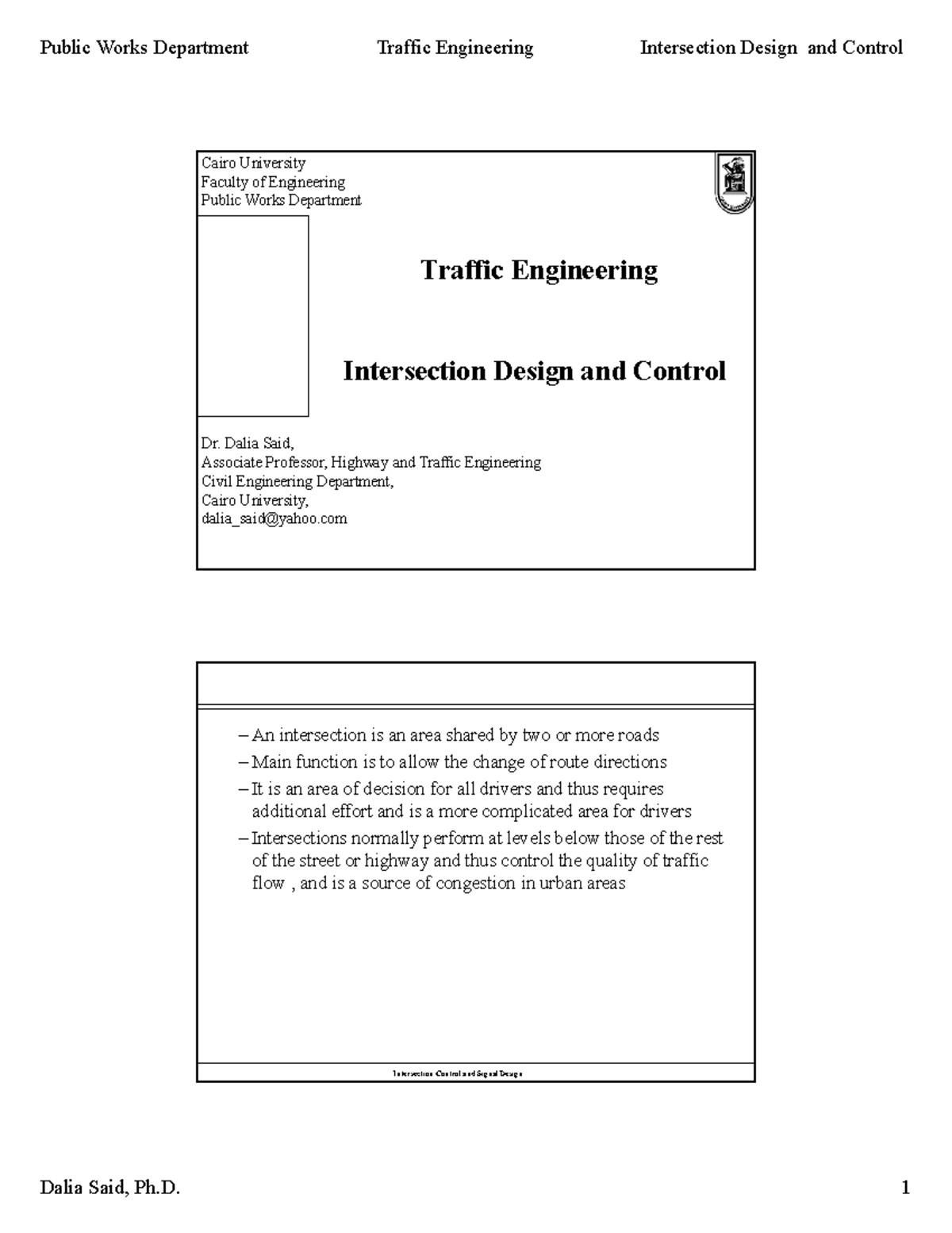 Notes 8 Intersection Design and Control - Cairo University Faculty of ...