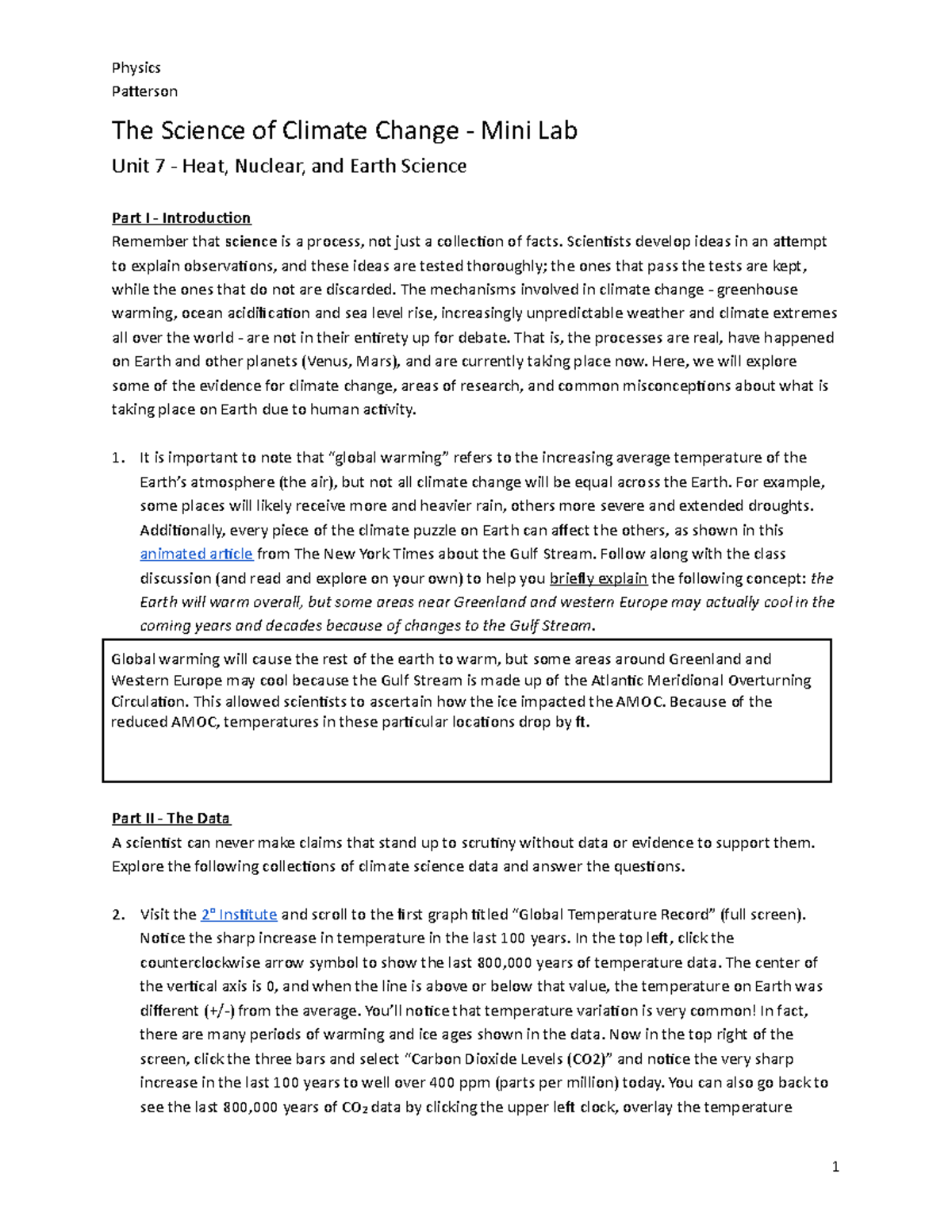 Climate Change Mini Lab - Studocu