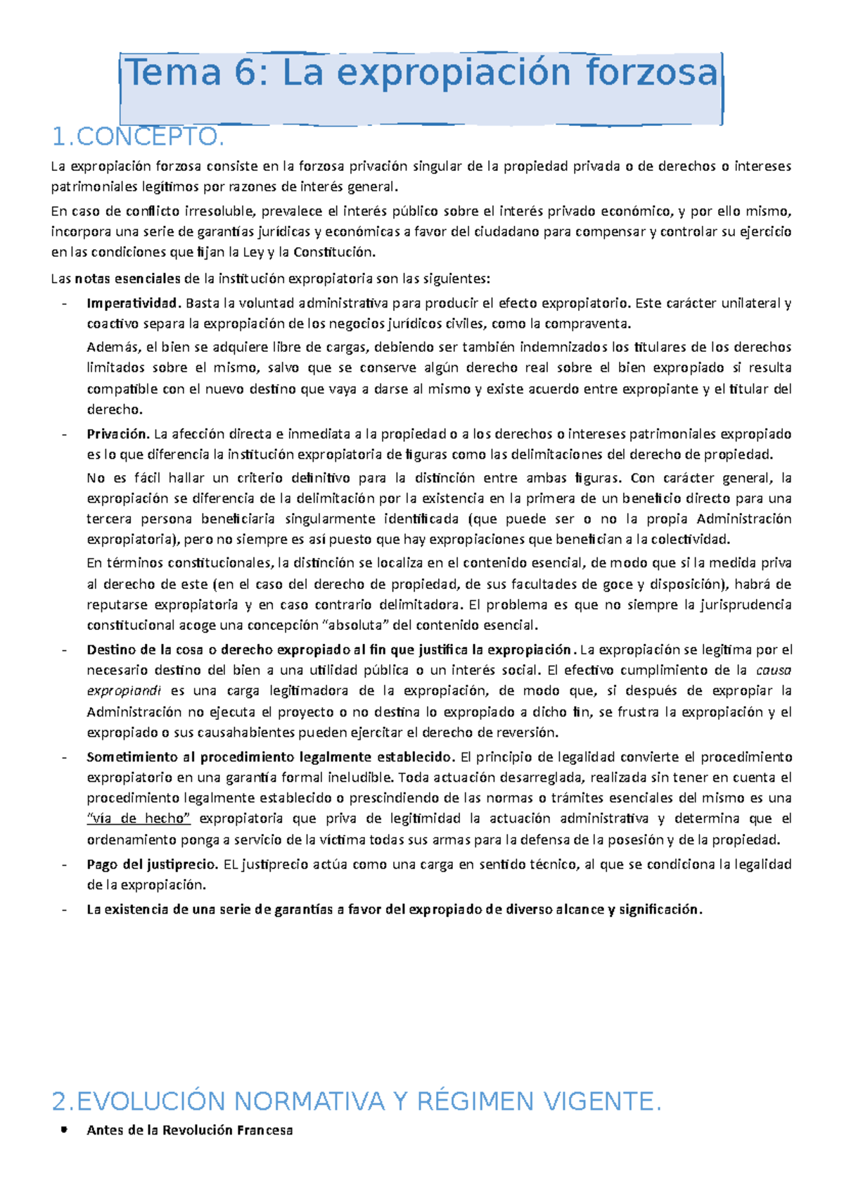 Tema 6 Administrativo - Tema 6: La expropiación forzosa 1. La ...