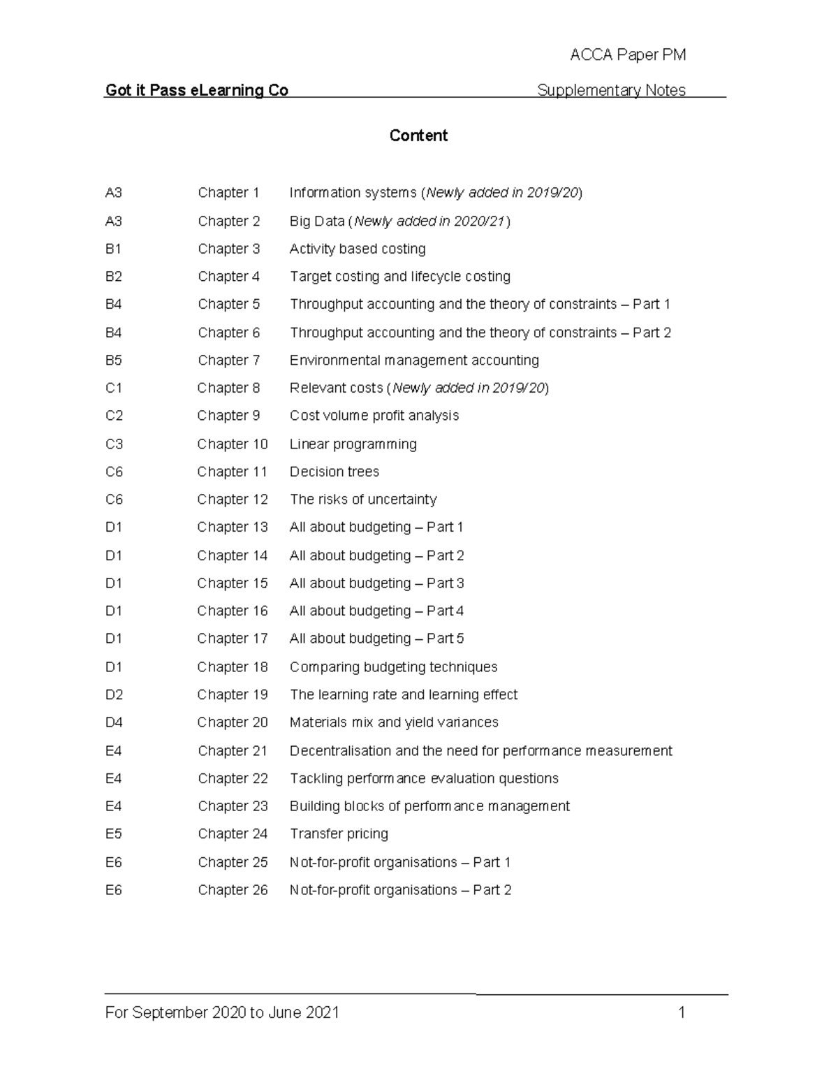 Pm notes summary - Got it Pass eLearning Co Supplementary Notes Content ...