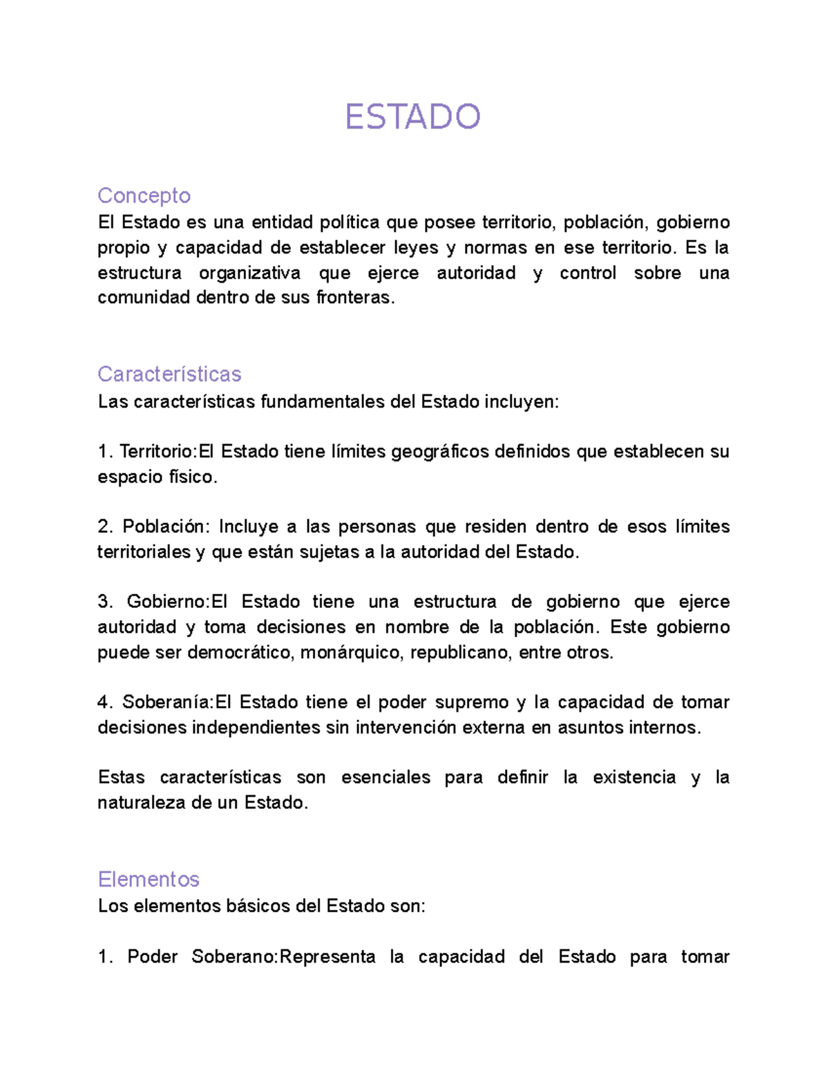 Estado - ...... - ESTADO Concepto El Estado es una entidad política que ...