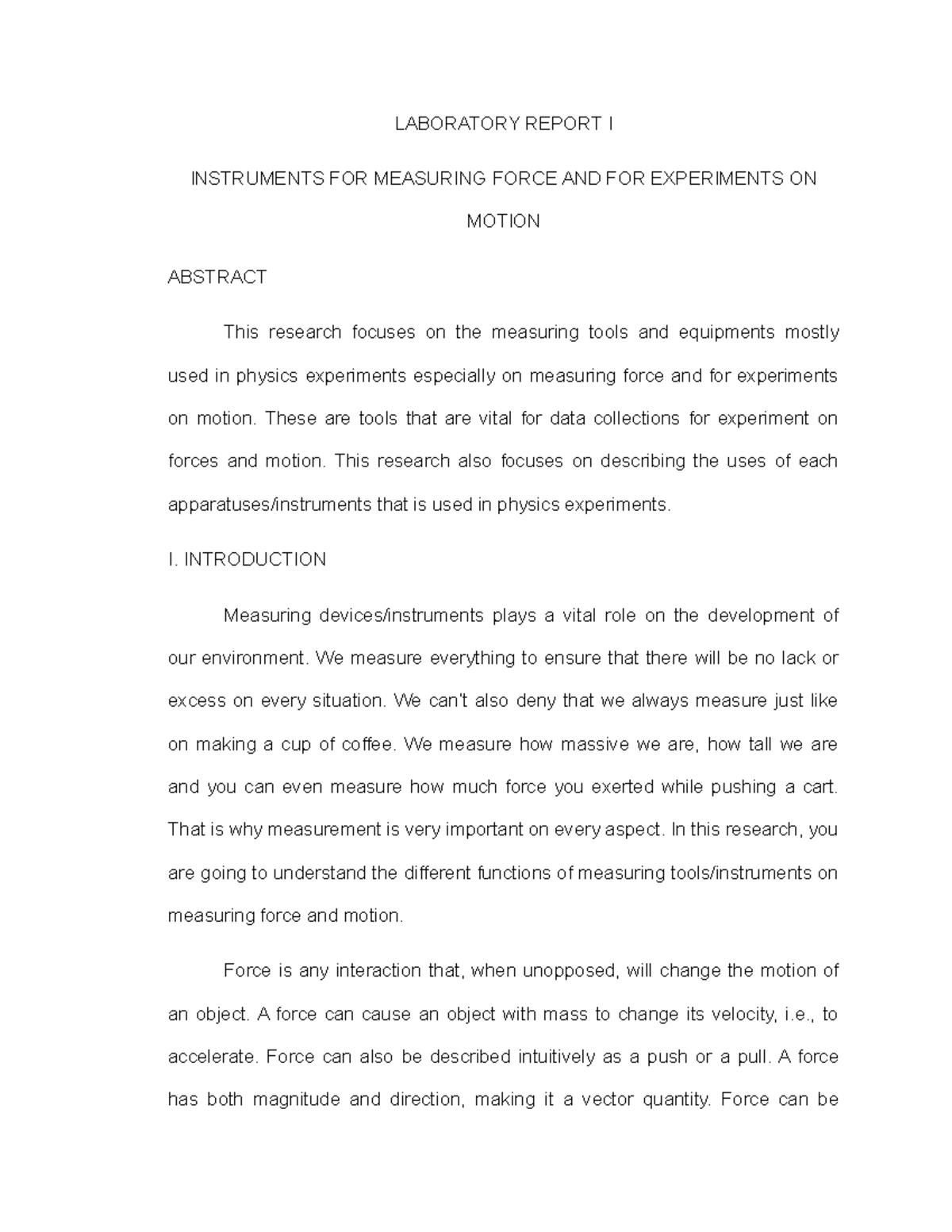 P HY1ME1C Laboratory Report 1 Malicdem Jefferson - Mechanical ...