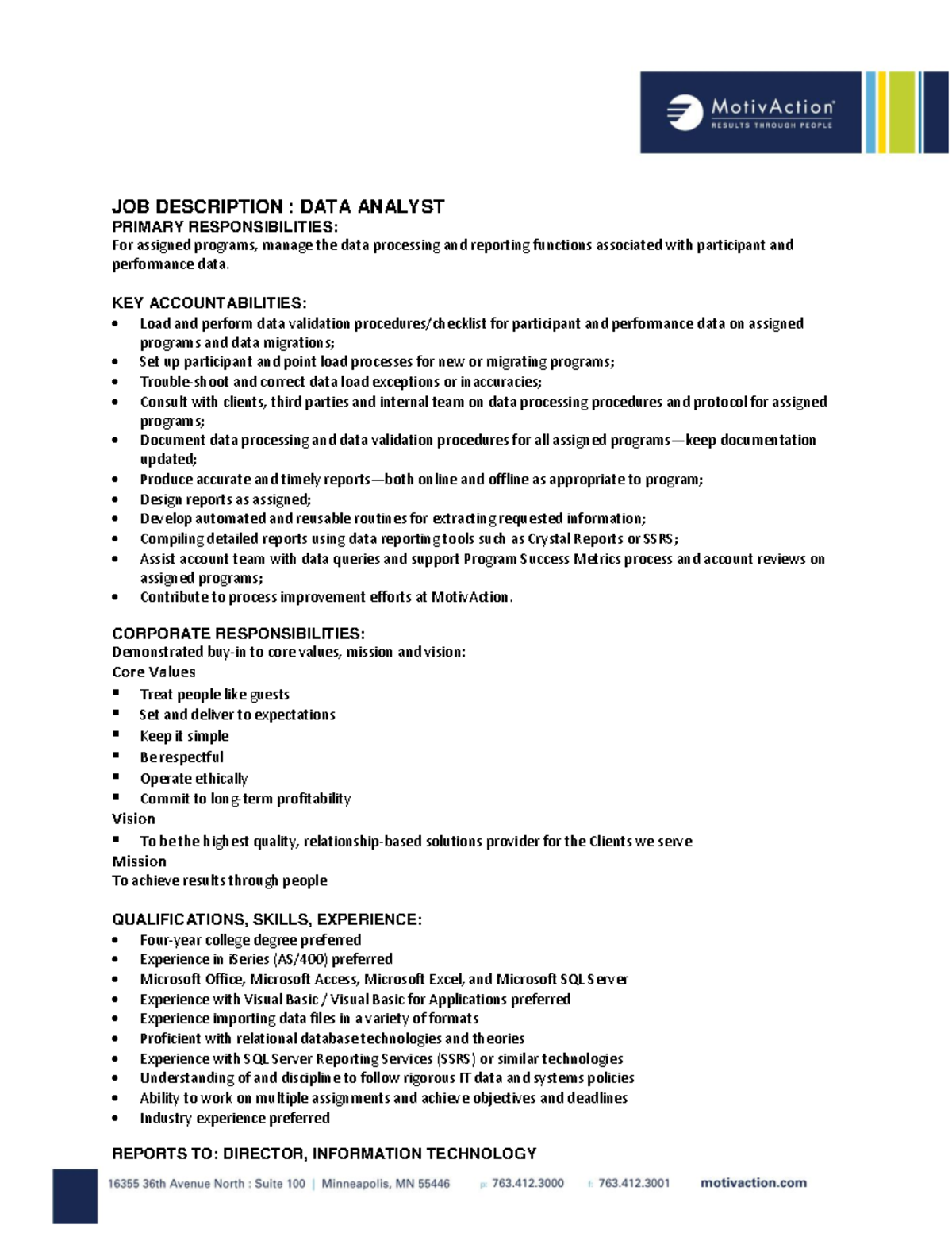 Data Analyst Job Description Feb 13 - JOB DESCRIPTION : DATA ANALYST ...