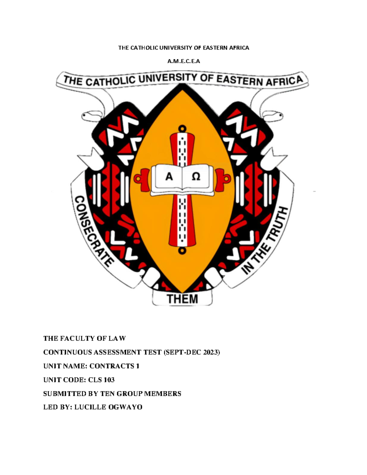 FREE Consent Lawful Object - THE CATHOLIC UNIVERSITY OF EASTERN AFRICA ...