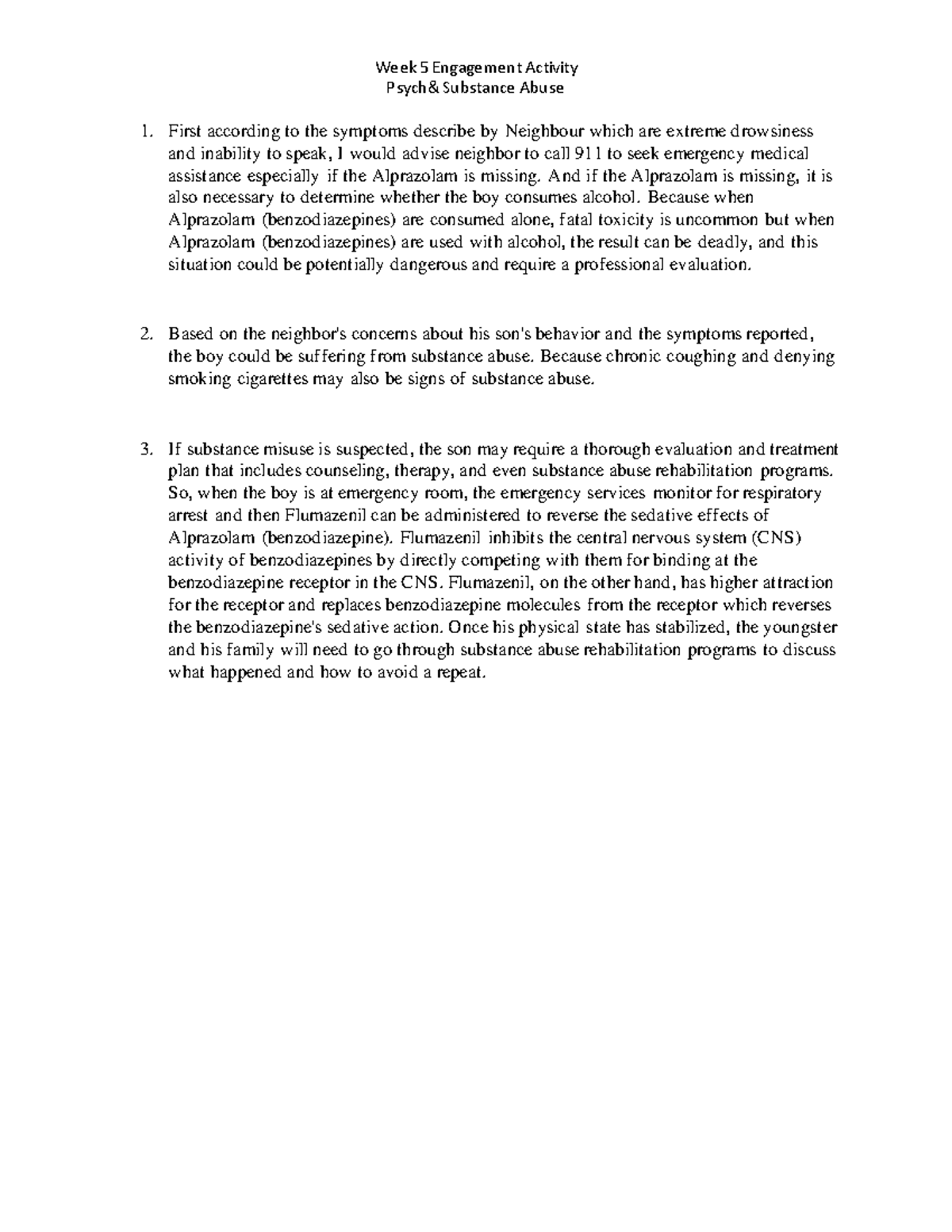 Psych & Substance Abuse Engagement Activity - Week 5 Engagement ...