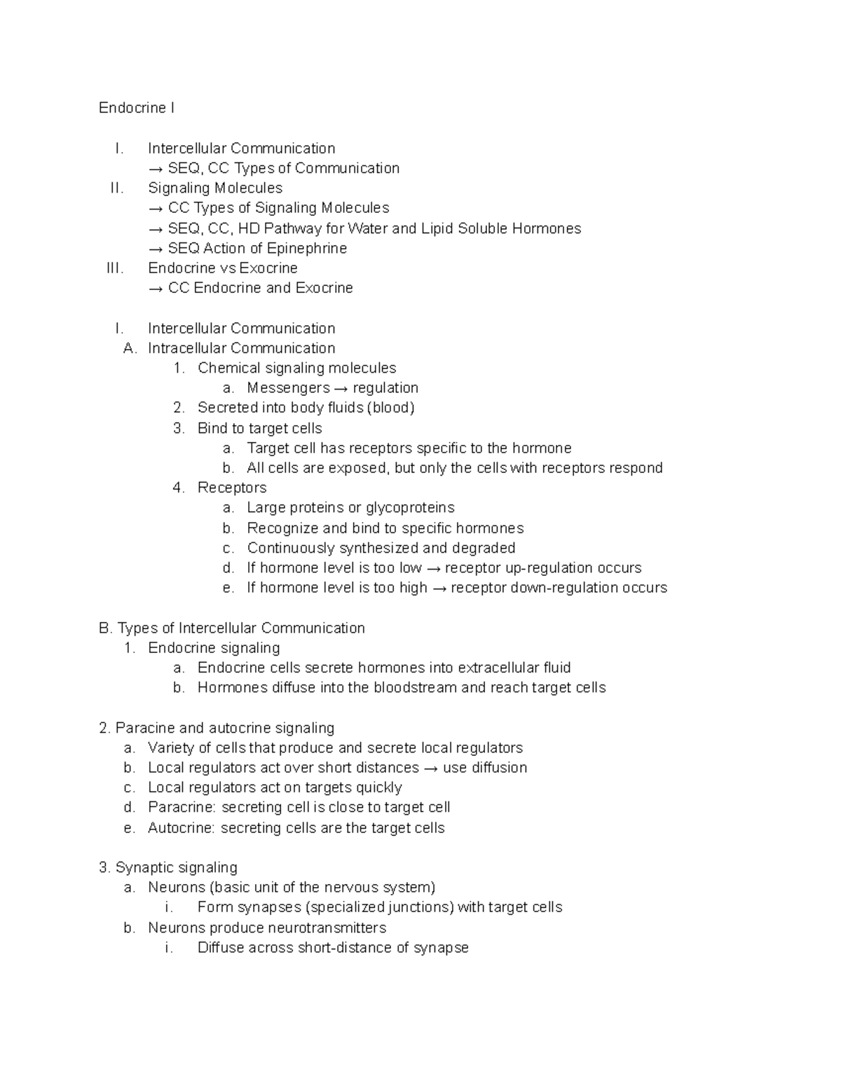 General Biology II Notes (Endocrine Lecture 1) - Endocrine I I ...