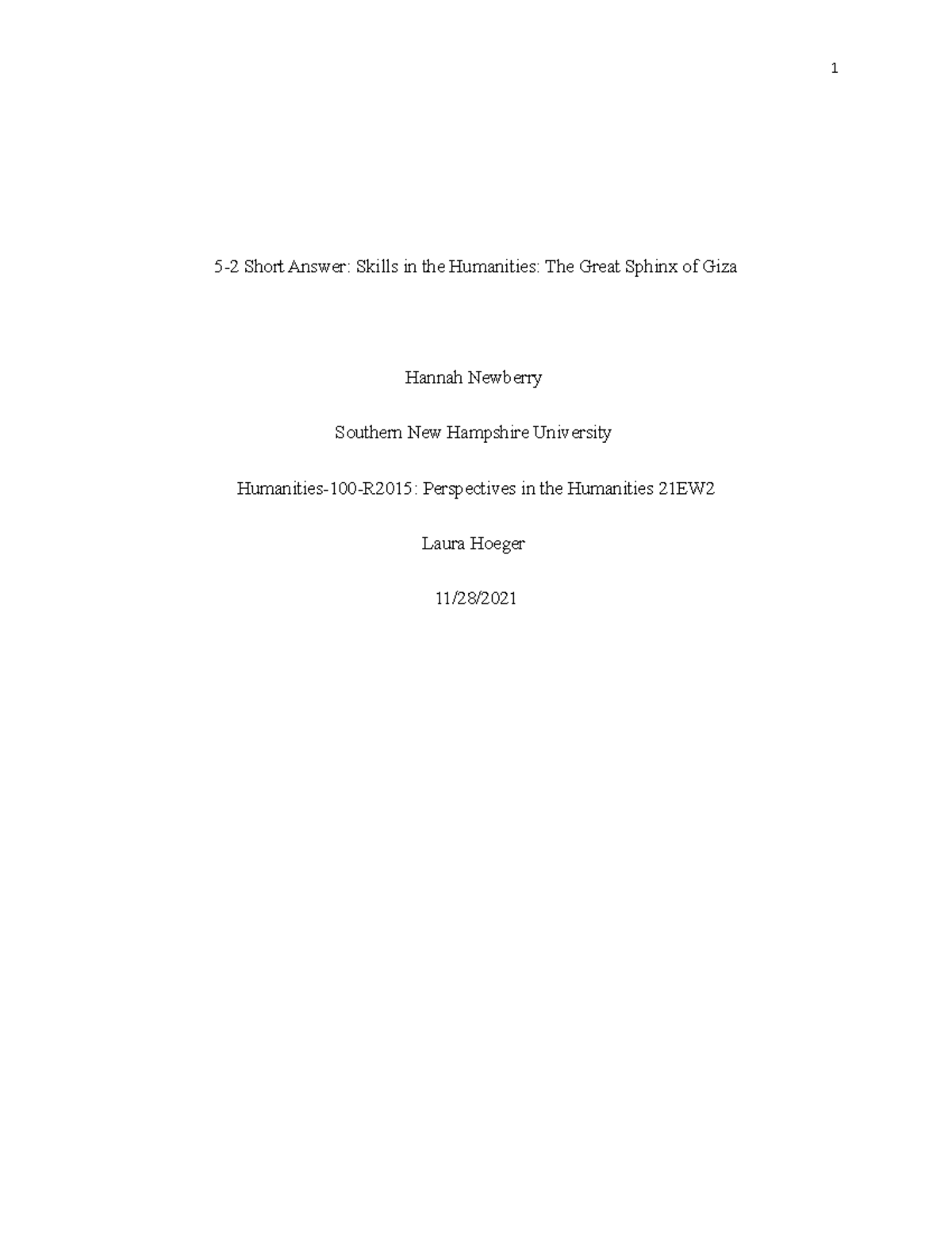 HUM100R2015 Perspectivesinthe Humanities 21EW25-2Short Answer ...