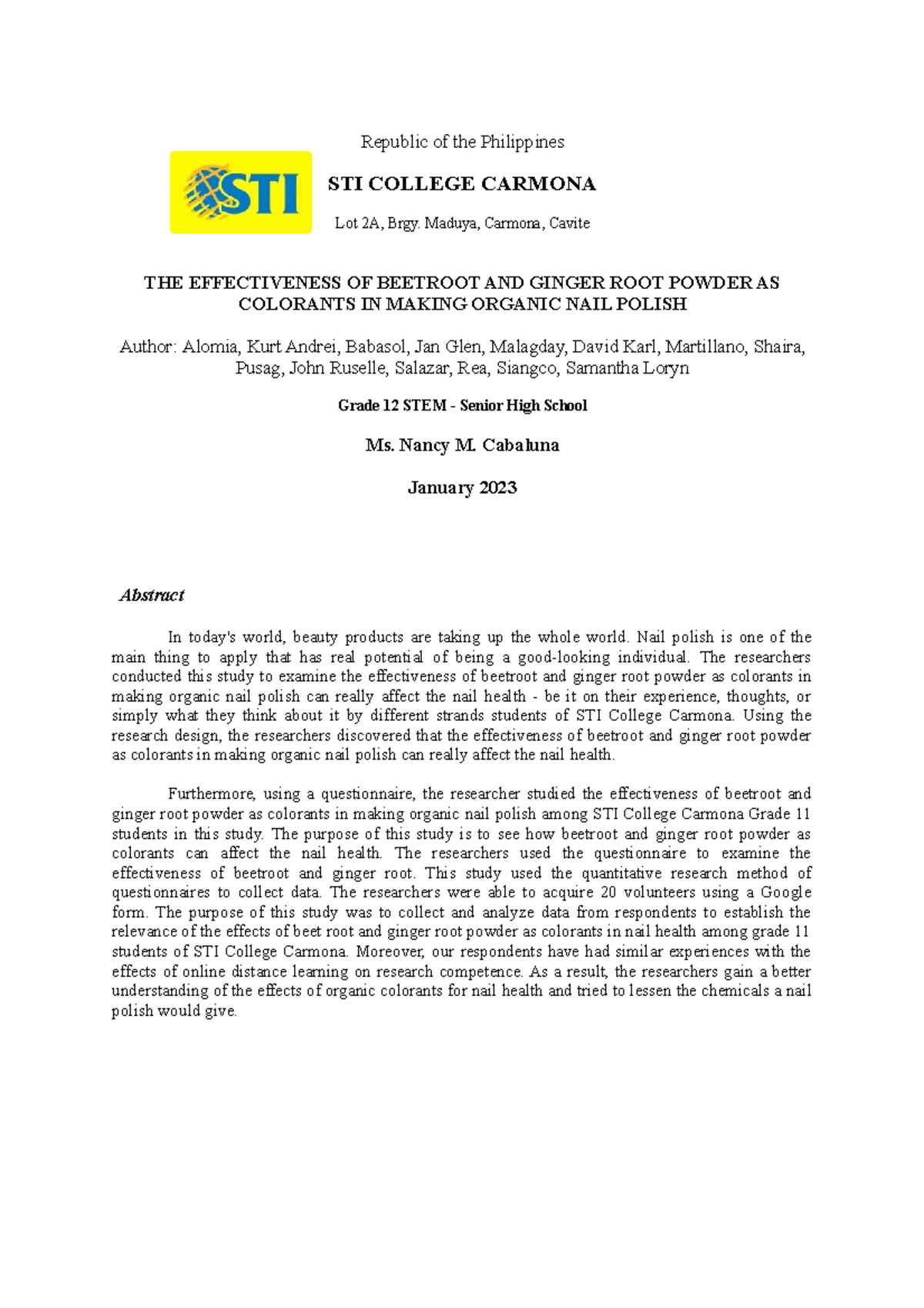 LAB Report Final - hatdog - Republic of the Philippines STI COLLEGE ...