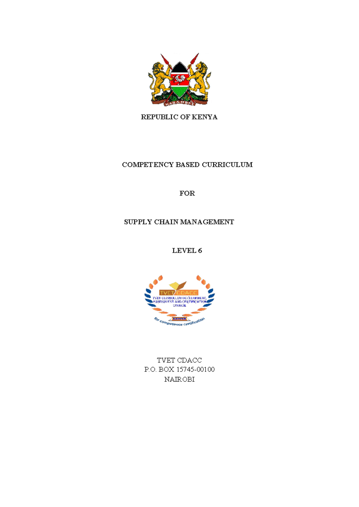 CURR -Supply Chain Mgmt - Level 6 - REPUBLIC OF KENYA COMPETENCY BASED ...